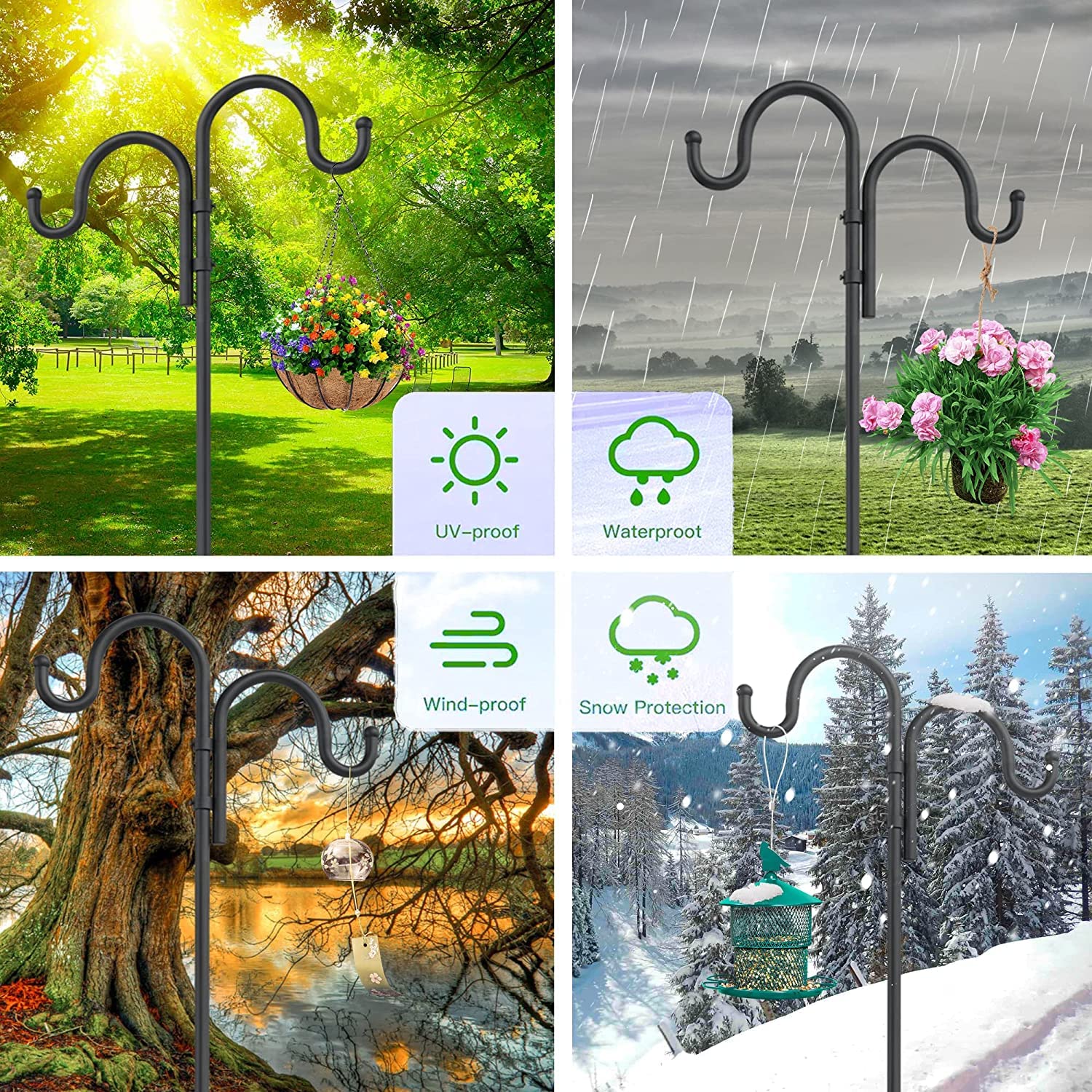 2PCS Double Shepherds Hooks for Outdoor, 76” Heavy Duty Adjustable ...