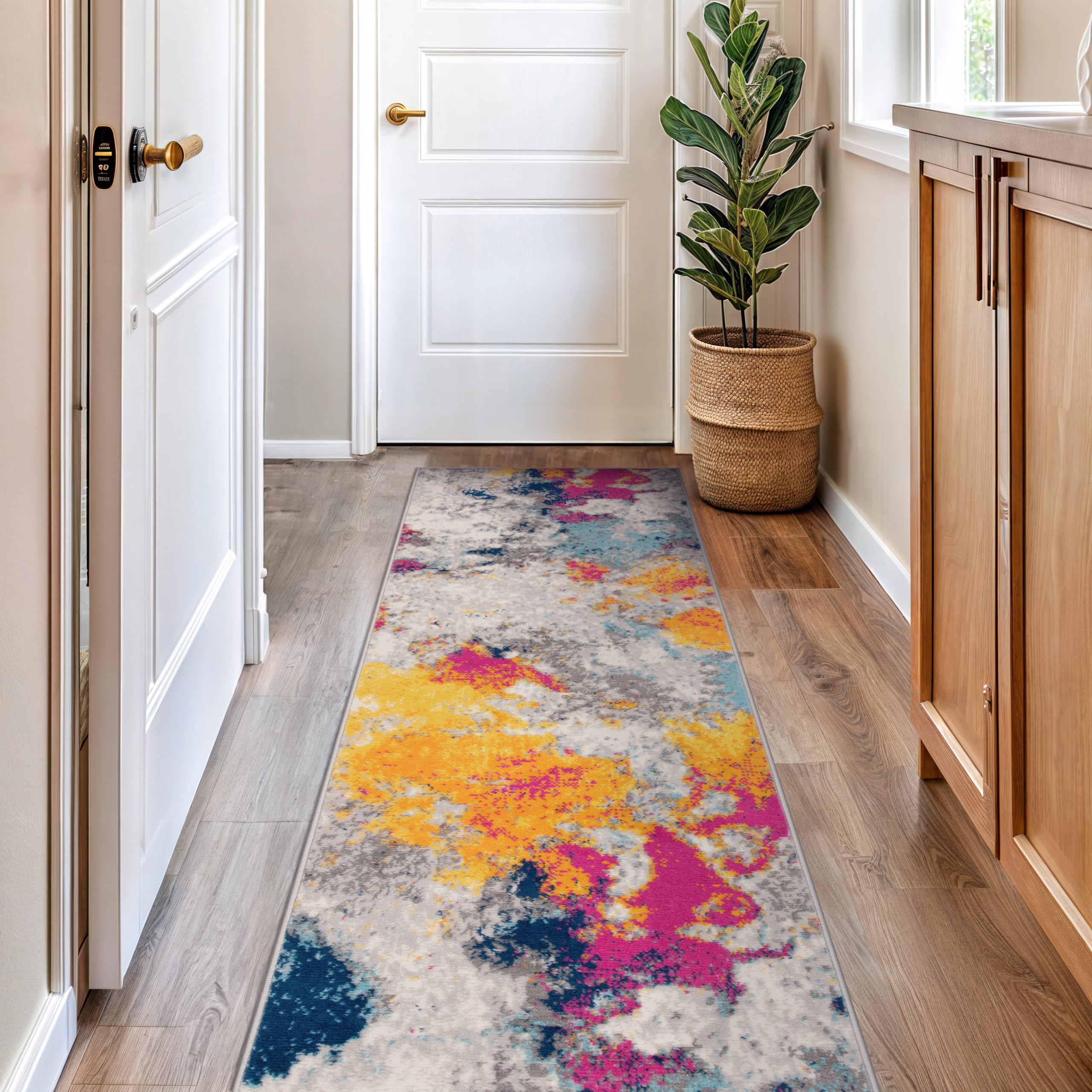Snapklik.com : Sky Collection Modern Abstract Runner Rug 27" X 8 Multi