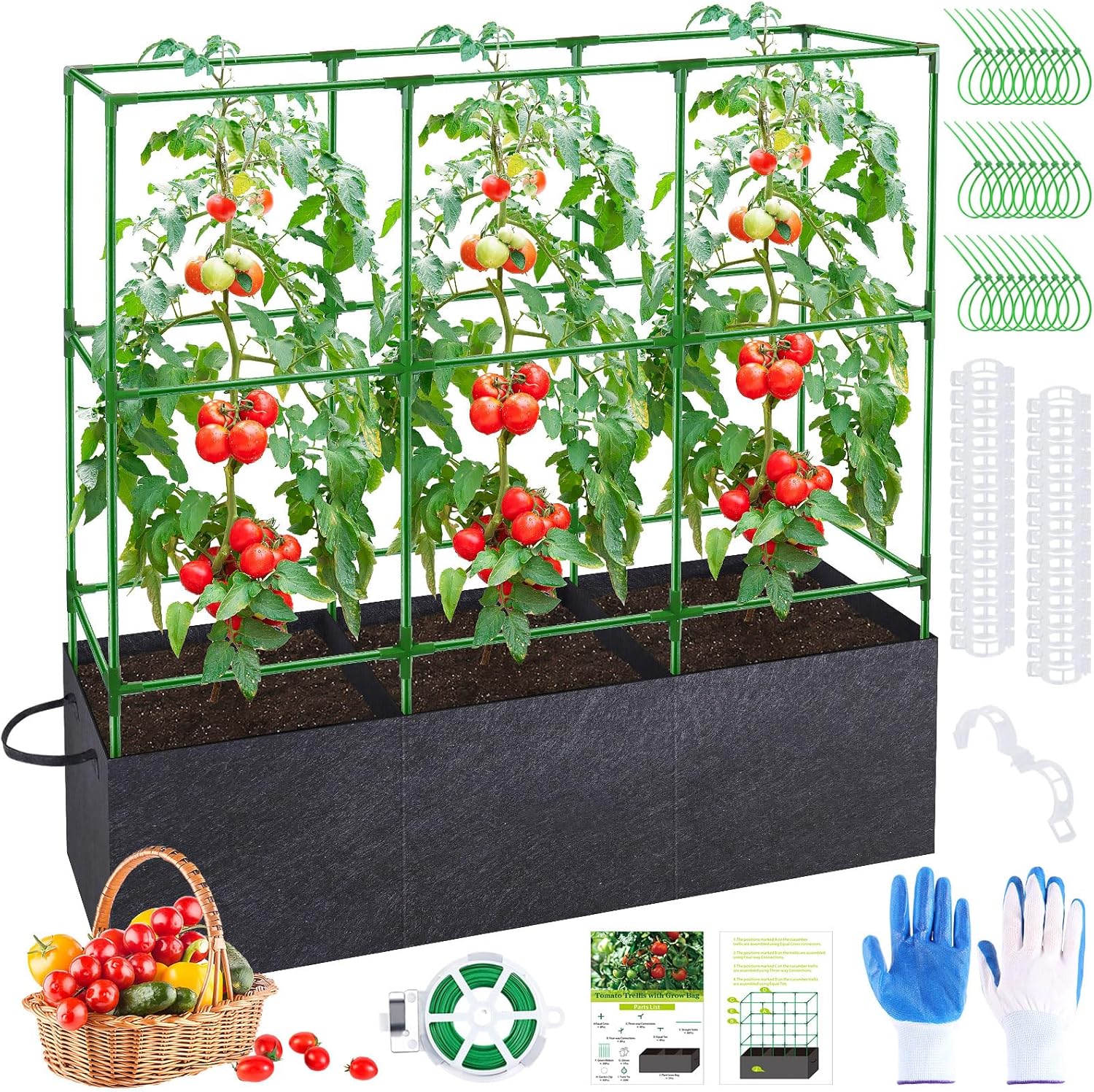 Amazon.com : 51x17x49 Inch Garden Tomato Cages with 46 Gallon Grow Bags ...