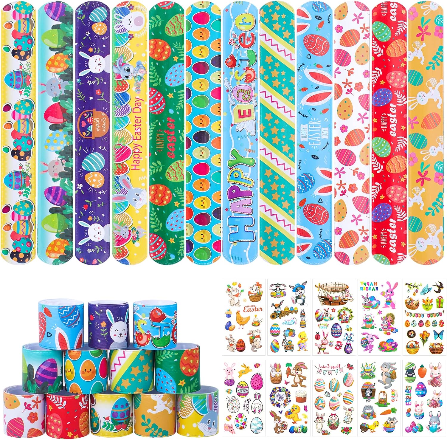 46PCS Easter Party Favors Easter Slap Bracelet for Kids, Easter Element ...