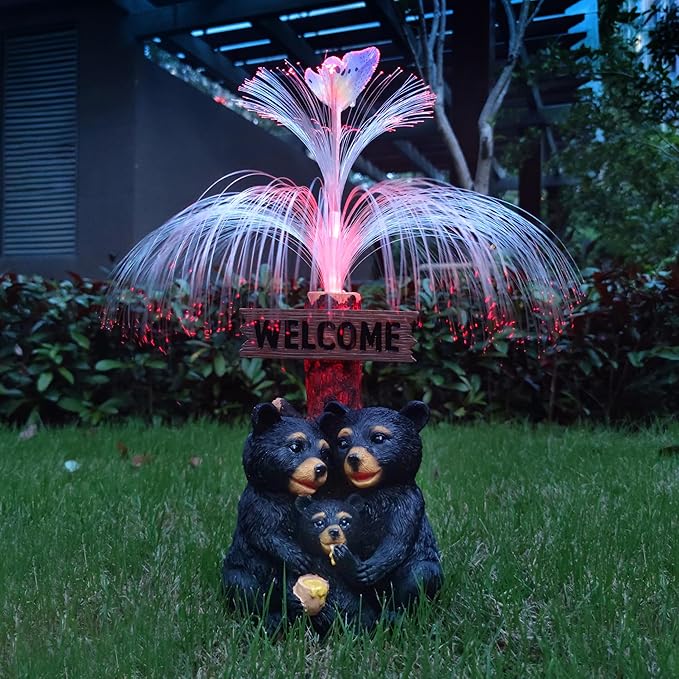 Amazon.com: RCTTICUU Solar Bear Garden Statues,Resin Black Bear Family ...
