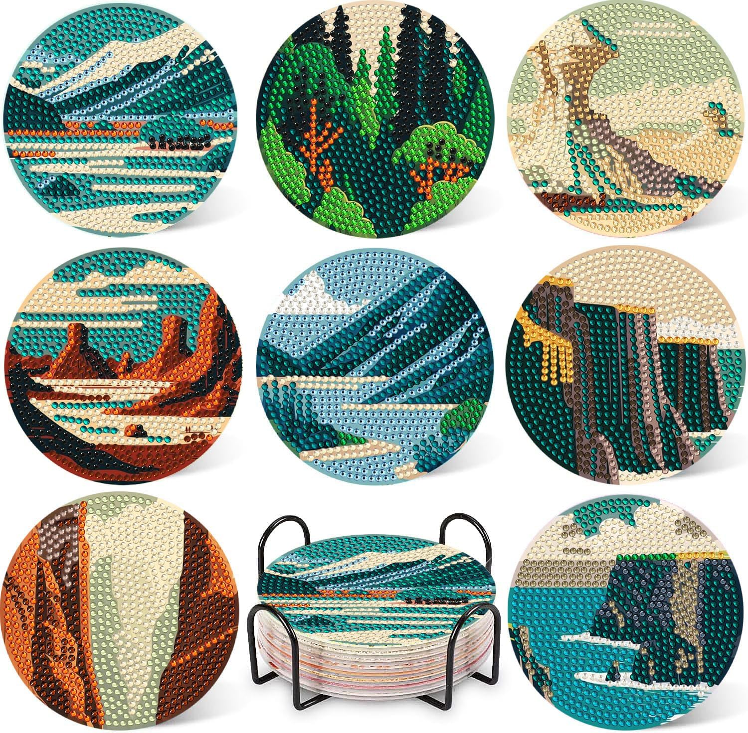 Amazon.com: 6Pcs 5D Diamond Painting Coasters with Holder, DIY Boho ...