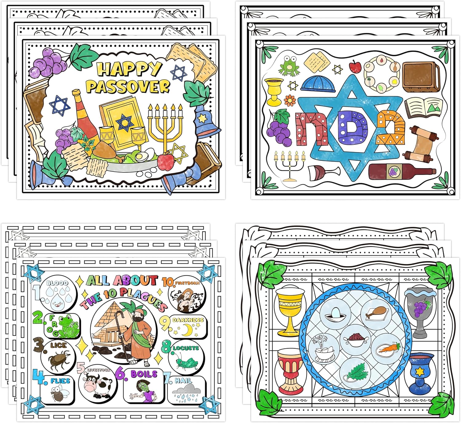 Amazon.com: R HORSE 12Pcs Passover Coloring Placemats for Kid ...