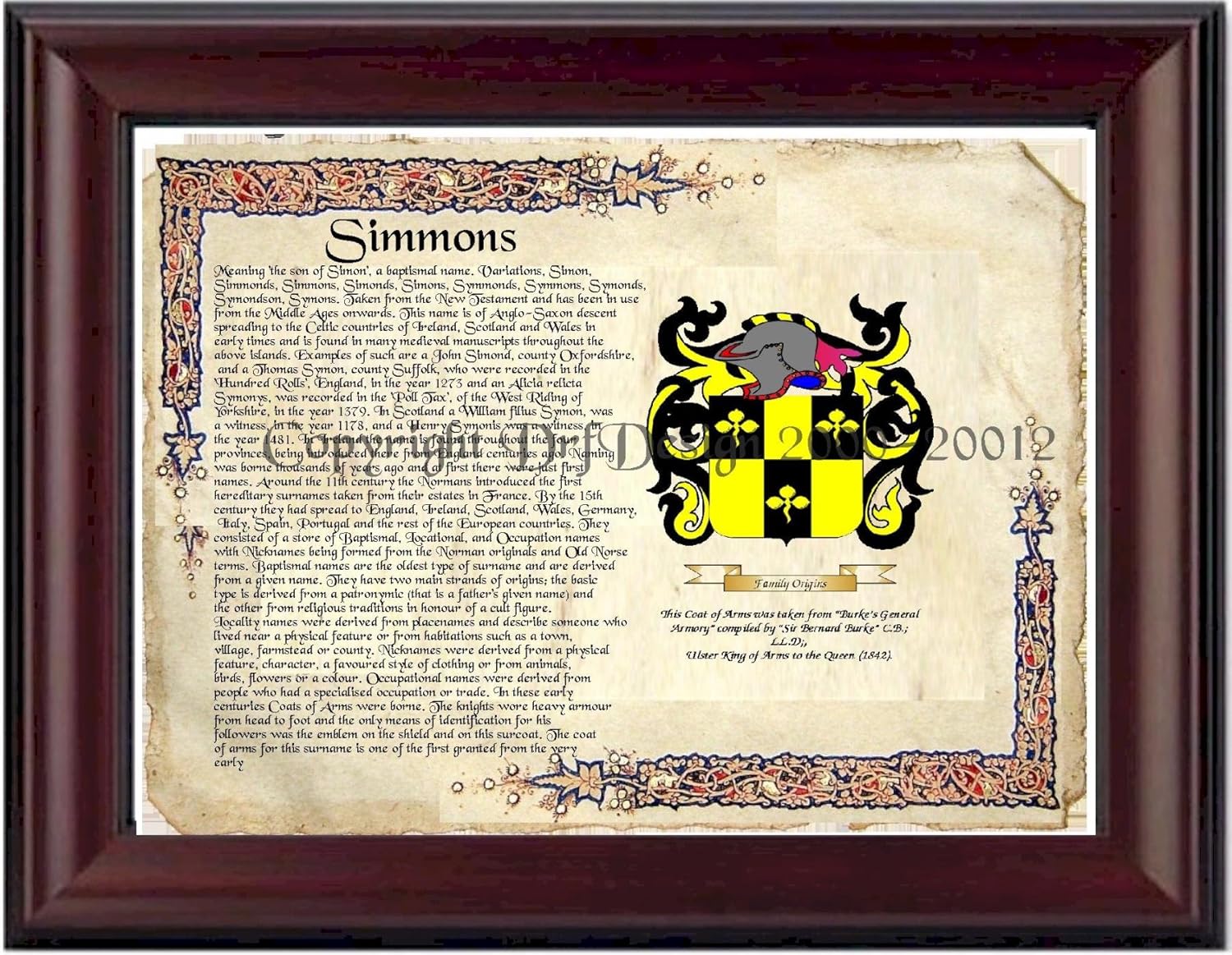 Amazon.com: DRFdesign Simmons Coat of Arms/Family Crest on Fine Paper ...