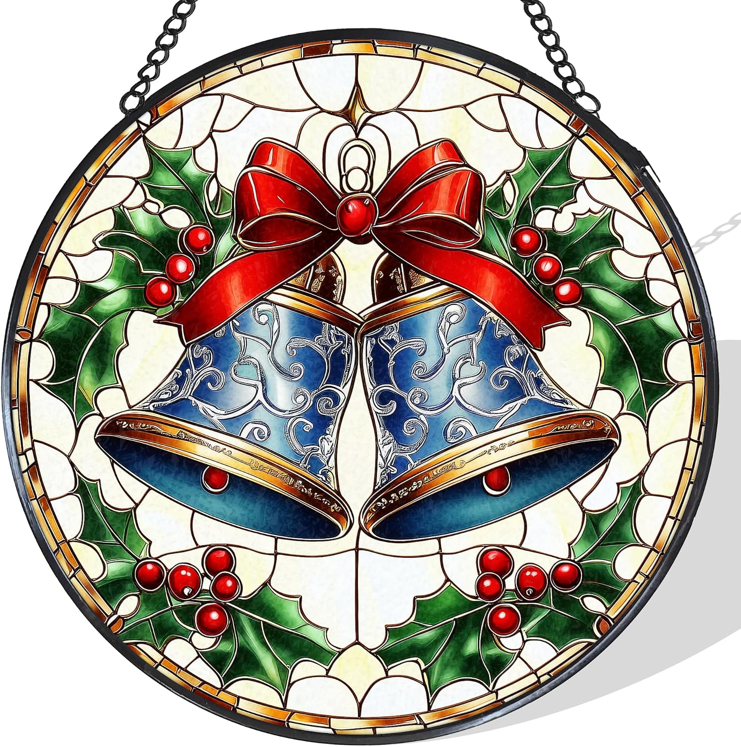 Amazon.com : WUHSDIBC Christmas Bell Stained Glass Window Hanging ...