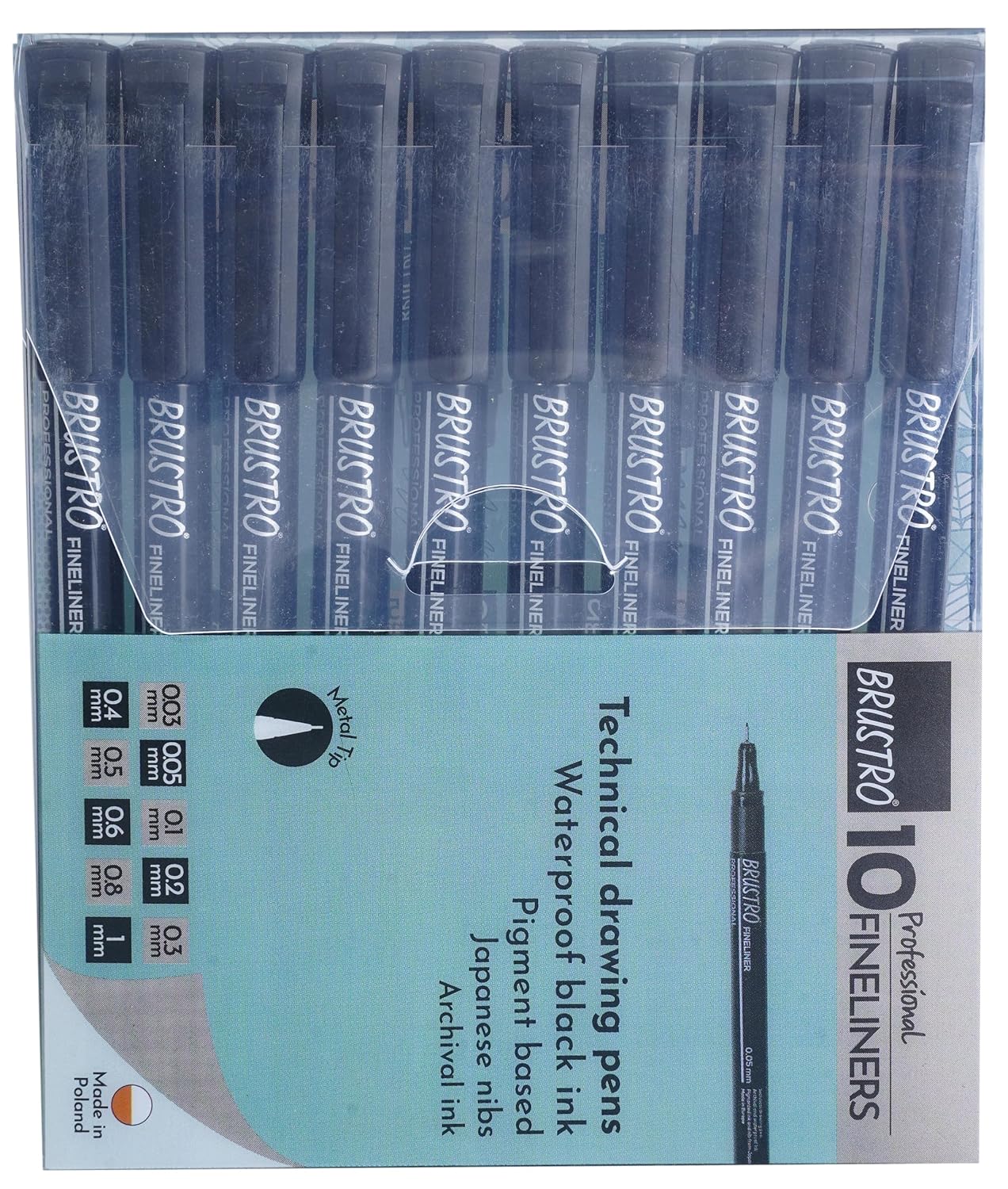 BRUSTRO Professional Pigment Based Fineliner Pen | Black | Set of 10 ...