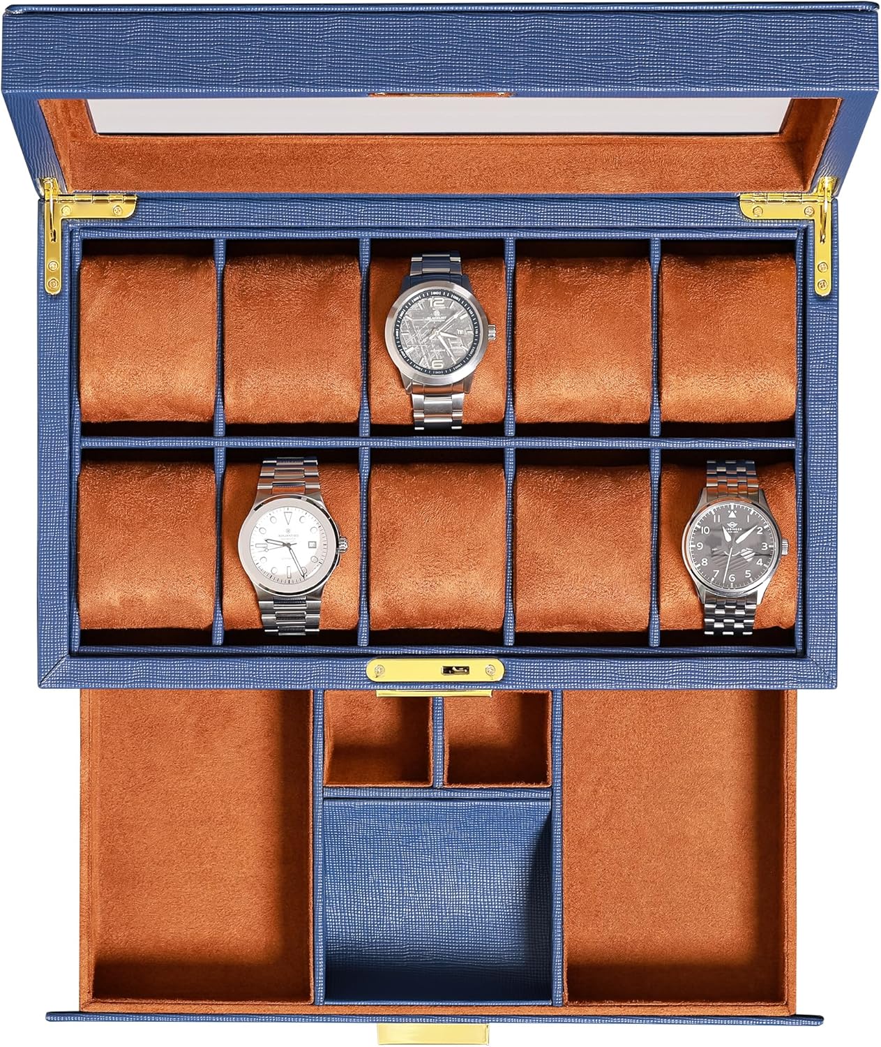 ROTHWELL 10 Slot Leather Watch Box with Valet Drawer - Luxury Watch ...