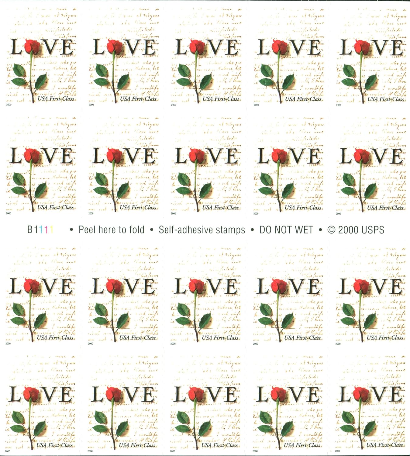 Amazon.com: Red Rose and Love Letters Pane of Twenty 34 Cent Postage ...
