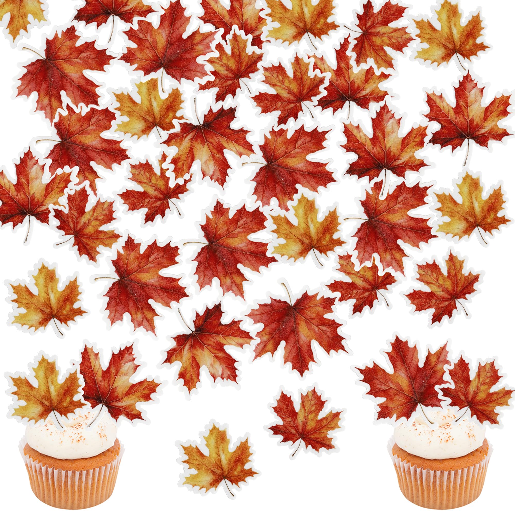 Amazon.com: 48 PCS Edible Edible Fall Leaves Cupcake Toppers Wafer ...