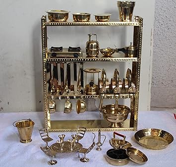 Buy Tirthas Brass Miniature Small Basic Kitchen Set for Kids - Gold ...
