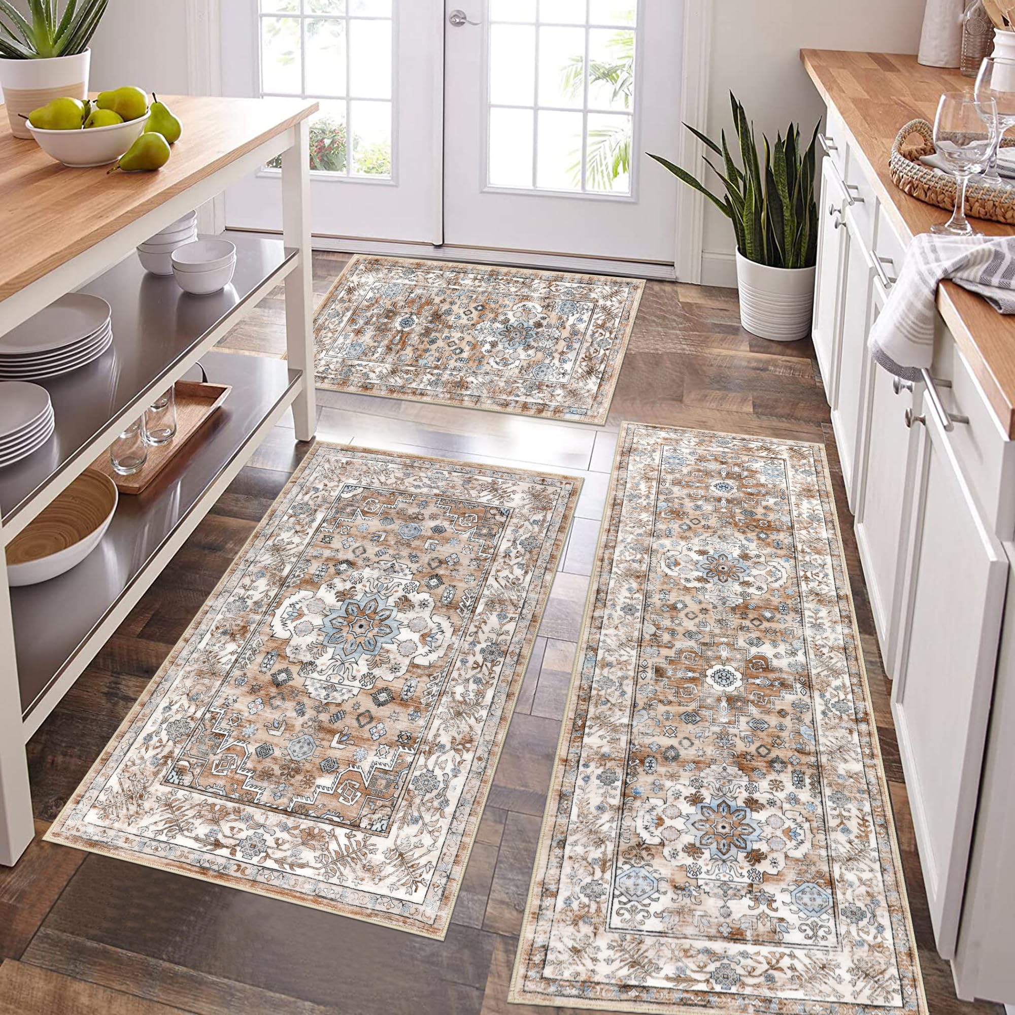 Amazon.com: Pauwer Farmhouse Kitchen Rugs Sets of 3, Kitchen Runner ...