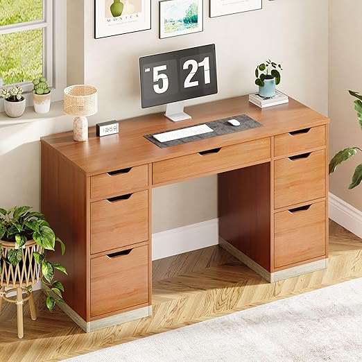 Amazon.com: MaverickFurni 54 Inch Executive Desk with Storage Drawers ...