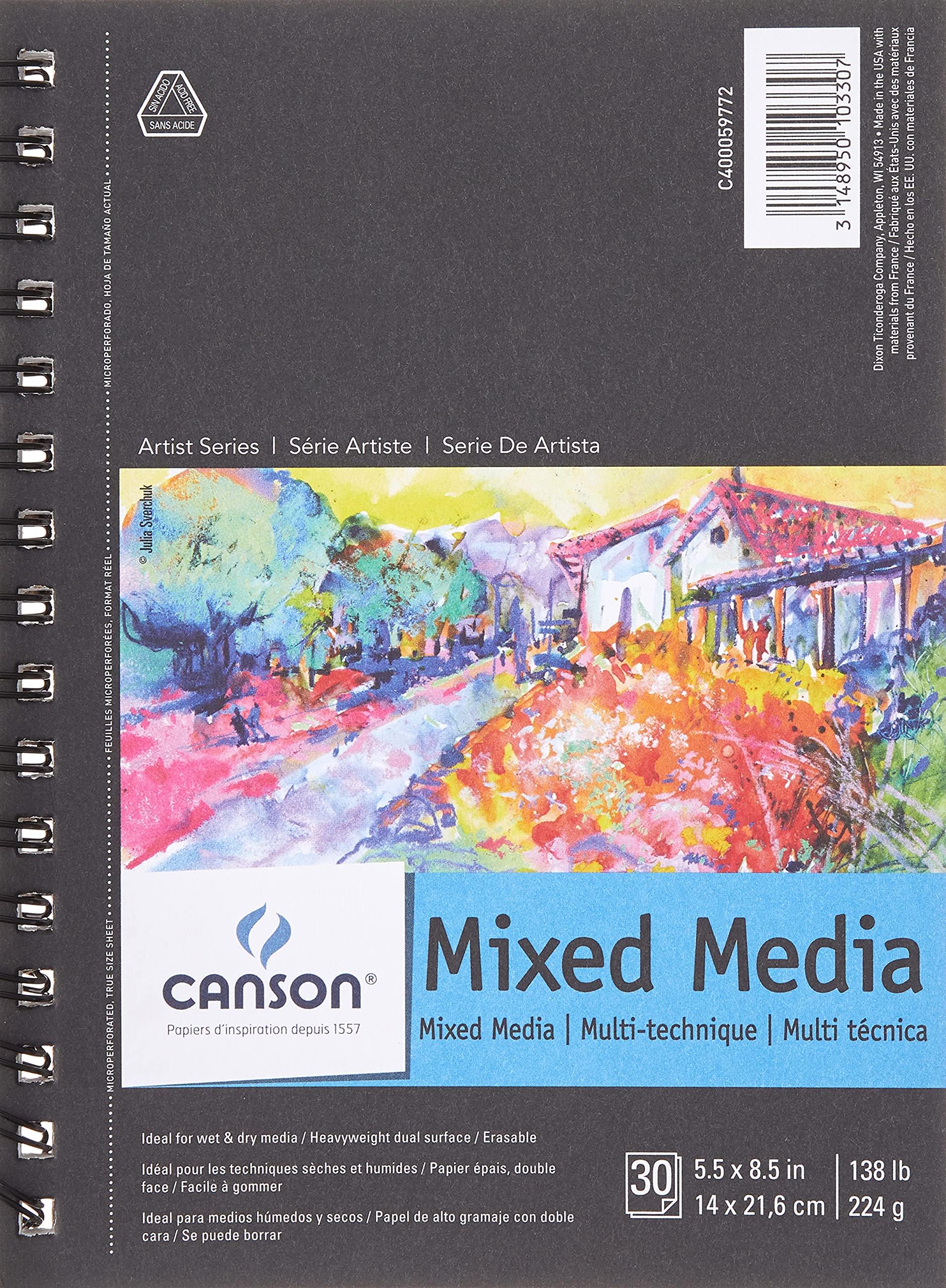 Canson Artist Series Mix Media Paper Pad for Wet or Dry Media, Dual ...
