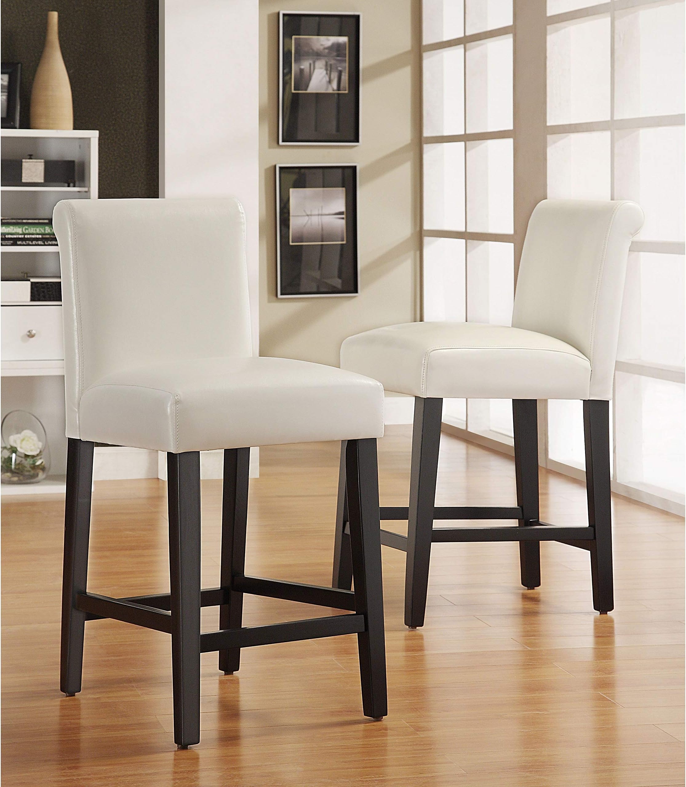Amazon.com: White Faux Leather 24-inch Counter Height High Back Stools ...