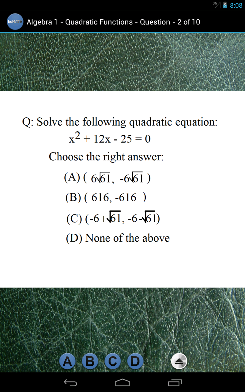 Algebra 1 - Quadratic Equations And Functions - App on Amazon Appstore
