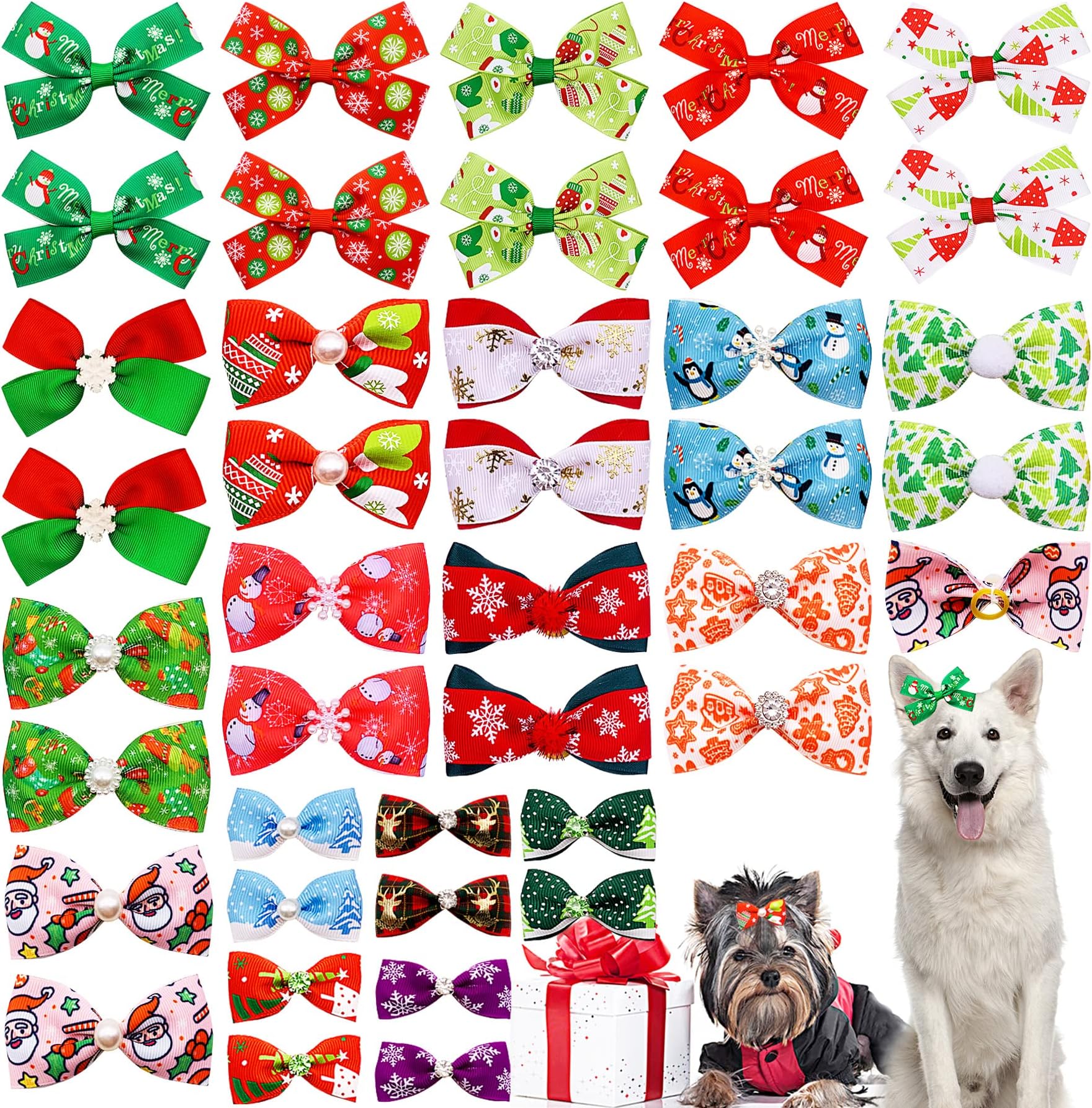 Amazon.com : PET SHOW 20Pairs 2" 3" 4" Christmas Big Dog Hair Bows with ...