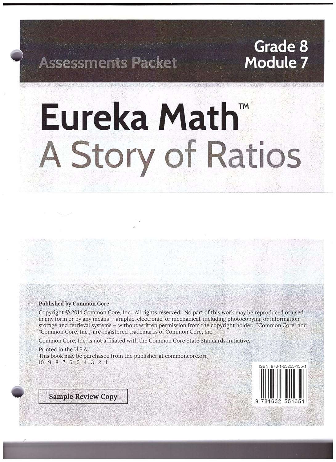 Eureka Math A Story of Ratios Grade 8 Module 7 Assessments Packet ...