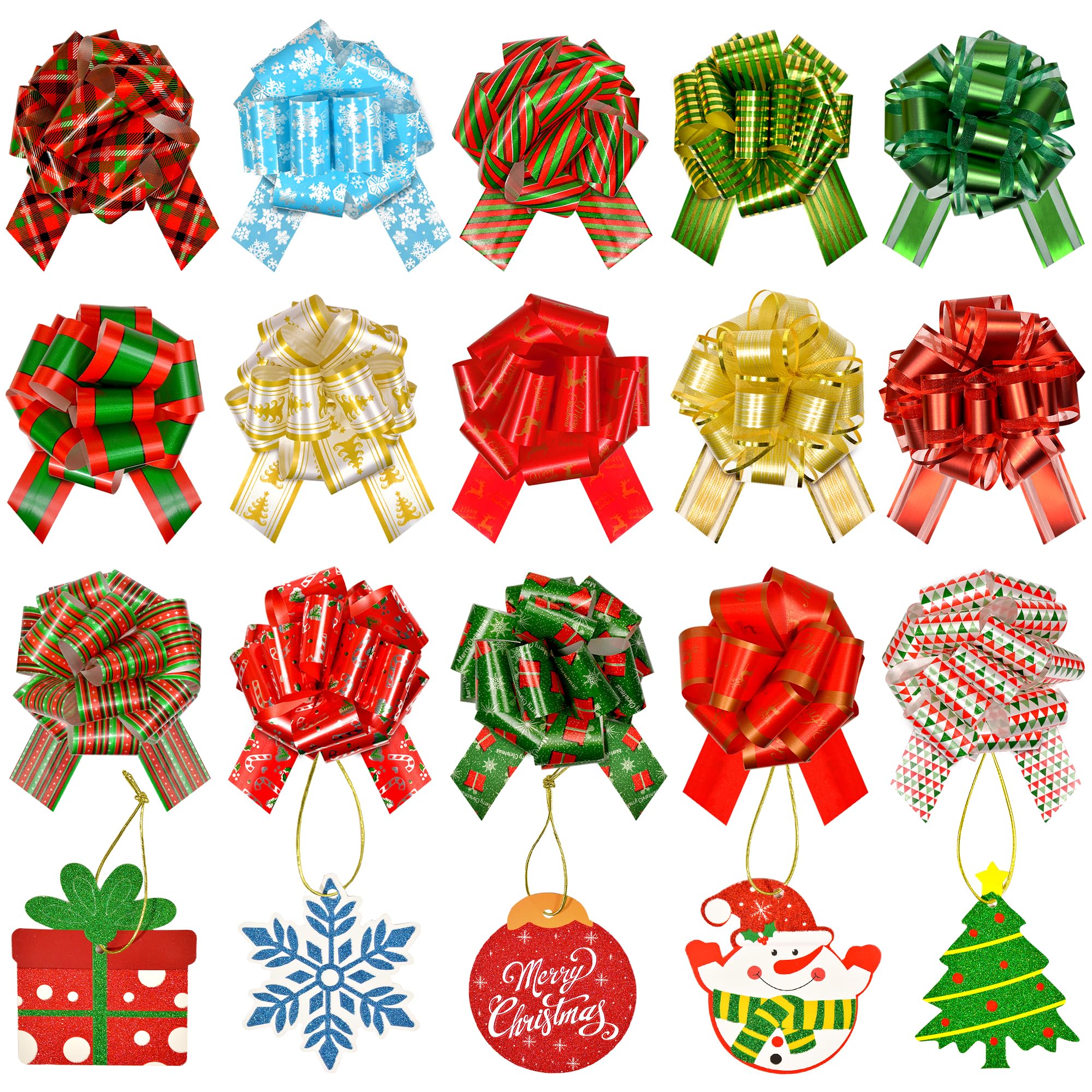 Amazon.com: 15Pcs Christmas Bows for Gift Wrapping & 15Pcs Glitter ...