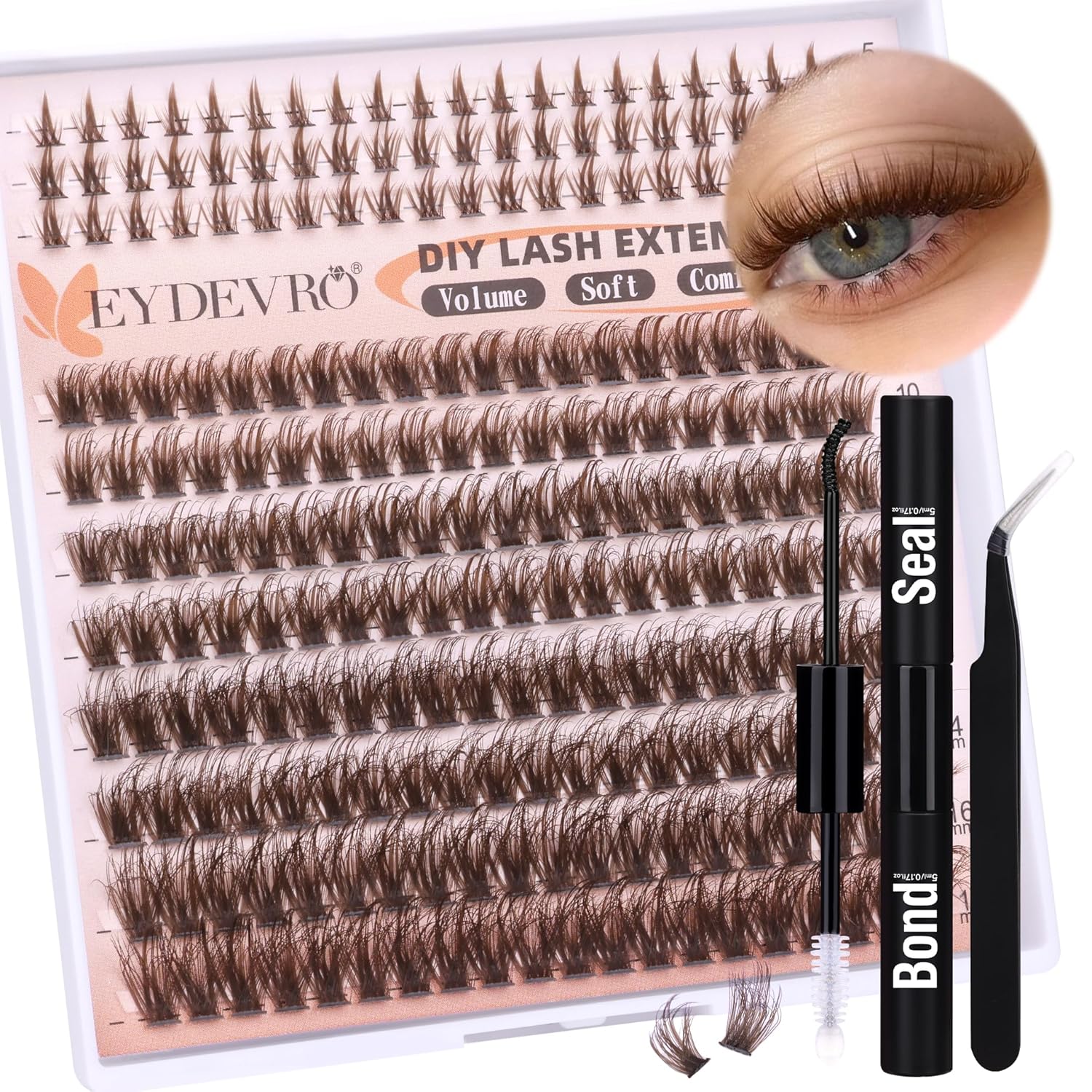 Amazon.com: Brown Lash Clusters with Bottom Lashes Fluffy Lash Clusters ...