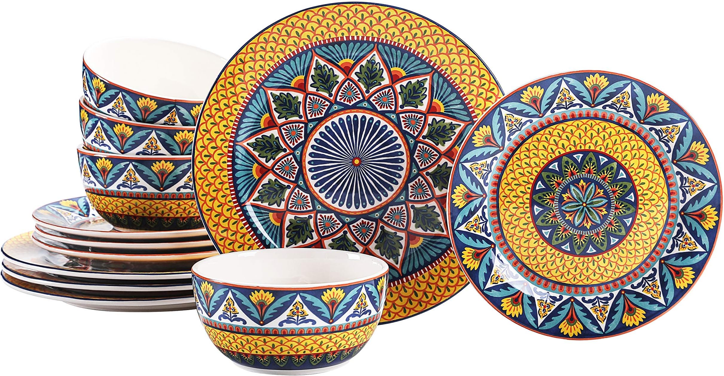 Amazon.com | Bico Cyan Canary Ceramic 12 pcs Dinnerware Set, Service ...