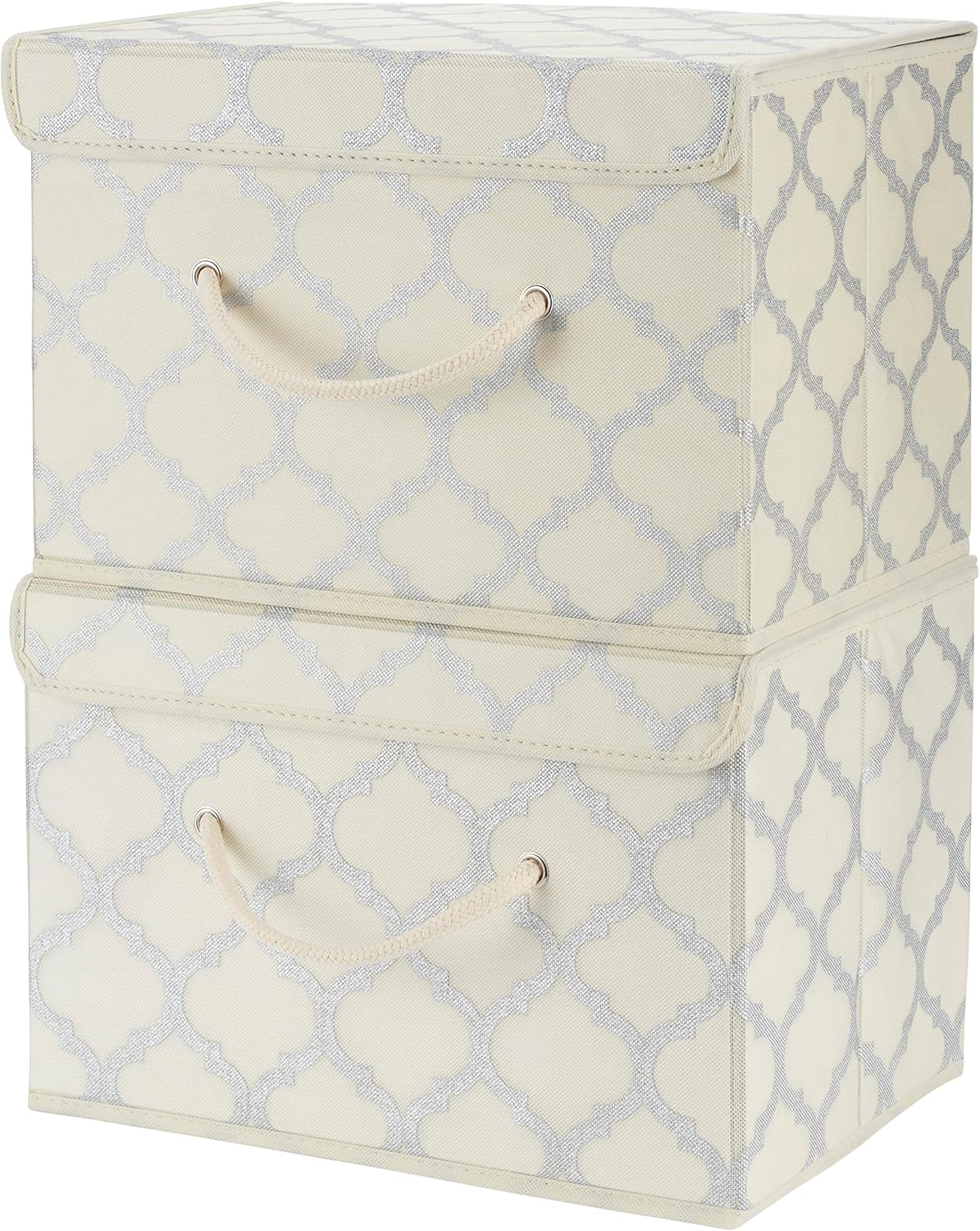 Cream/Metallic Fabric Storage Boxes with lids, Stackable and Foldable ...