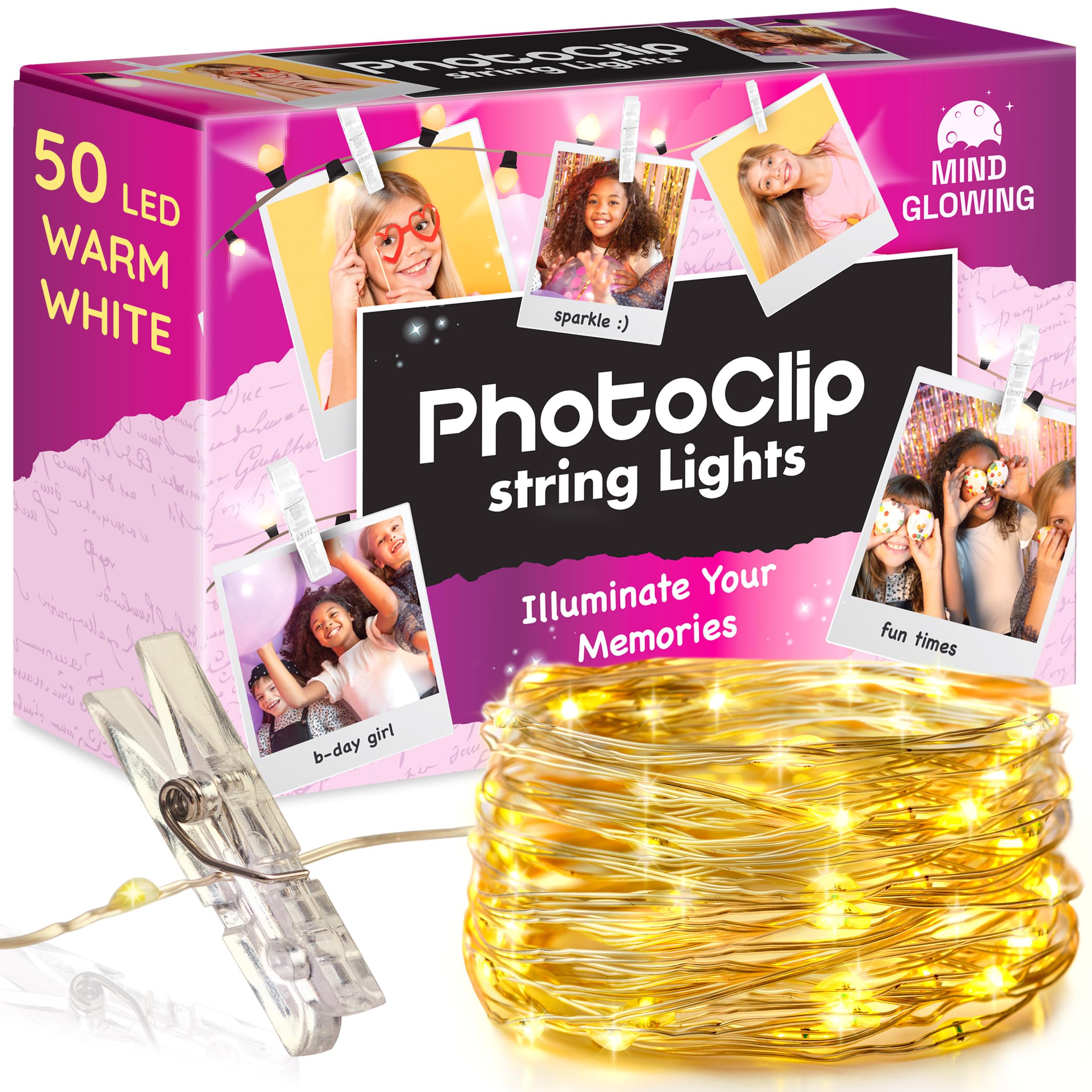 Amazon.com: Mind-Glowing Photo Clips String Light - 50 LED Fairy Lights ...