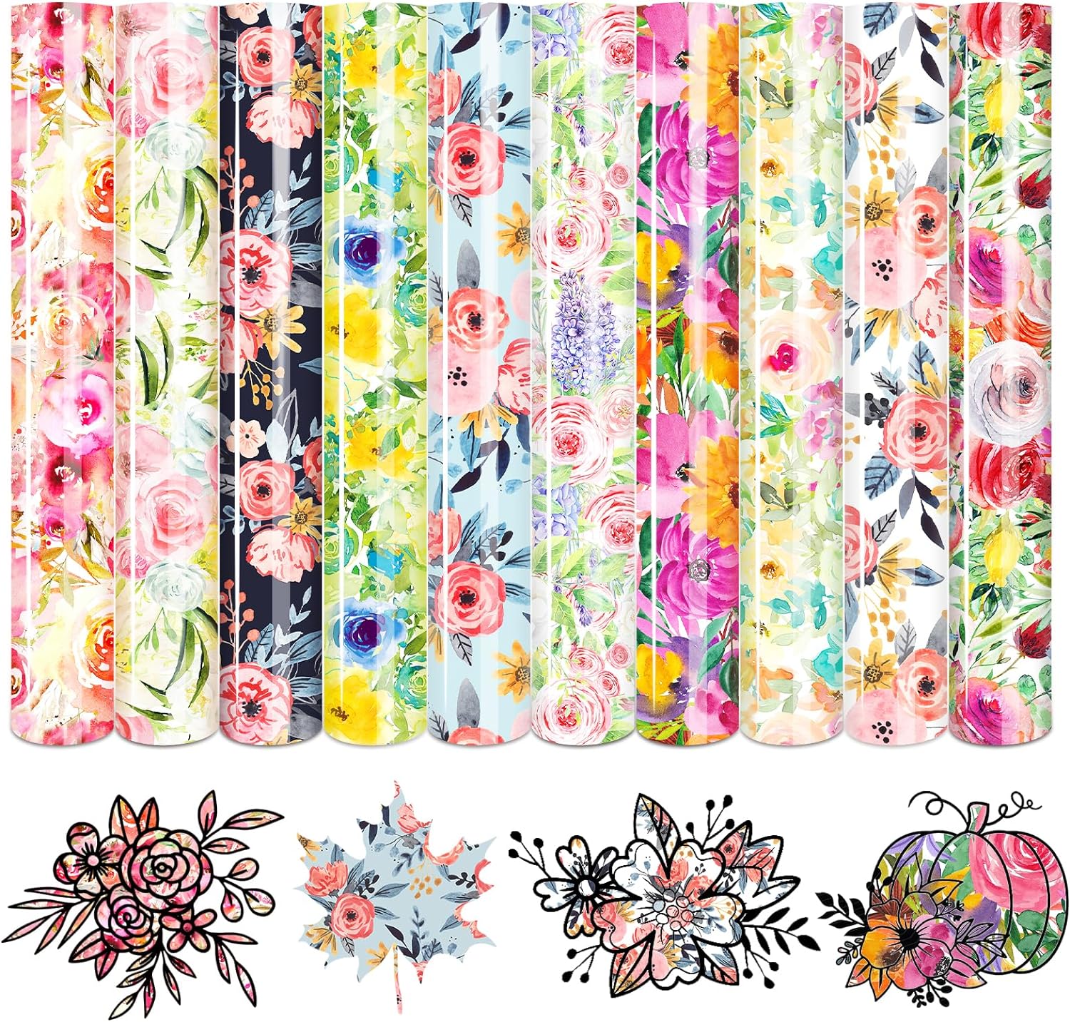 Amazon.com: HTVSTD Watercolor Flower HTV Vinyl - 10 Sheets (12'' x 10 ...