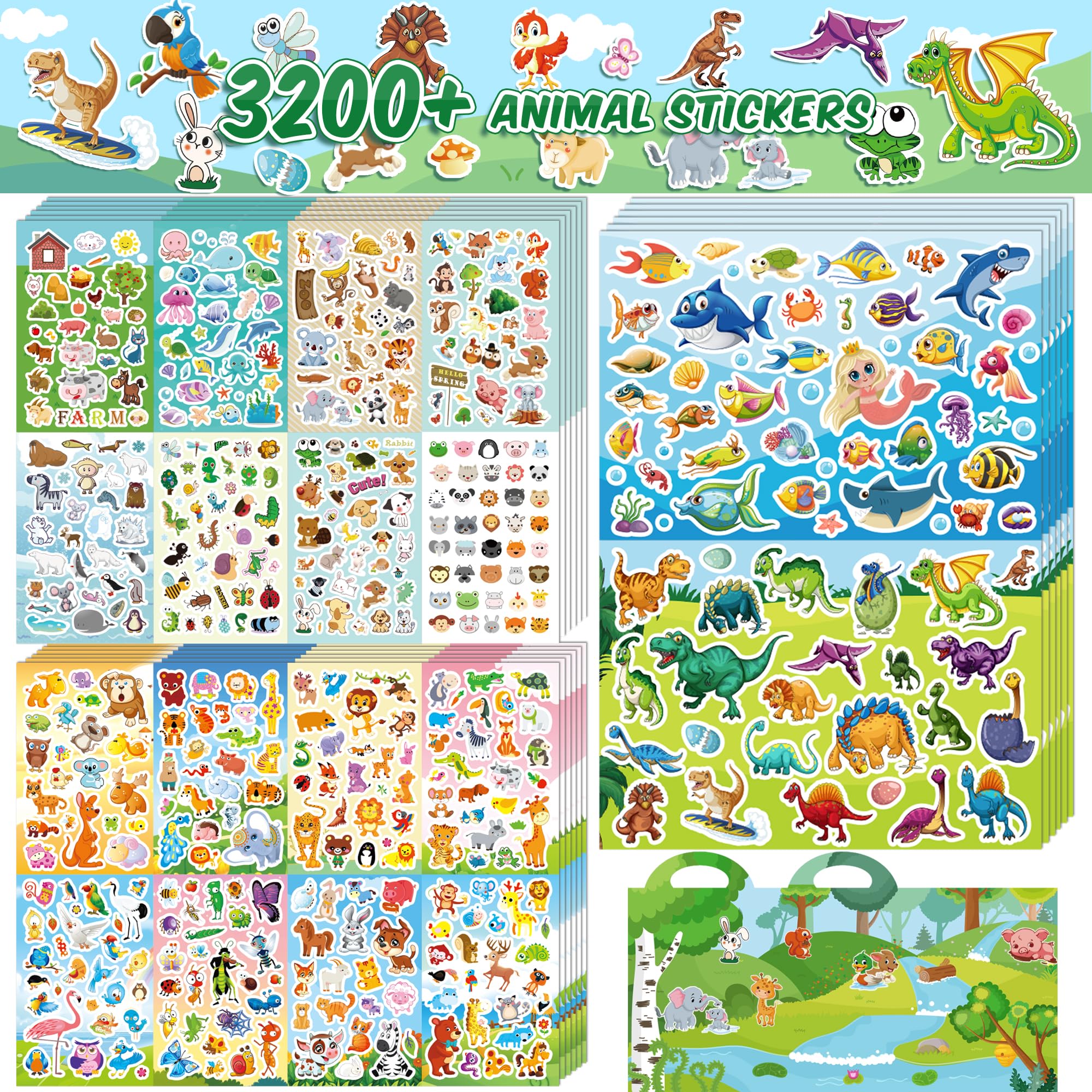 Snapklik.com : 3200+PCS Stickers For Kids, 102 Sheets Cartoon Animal ...