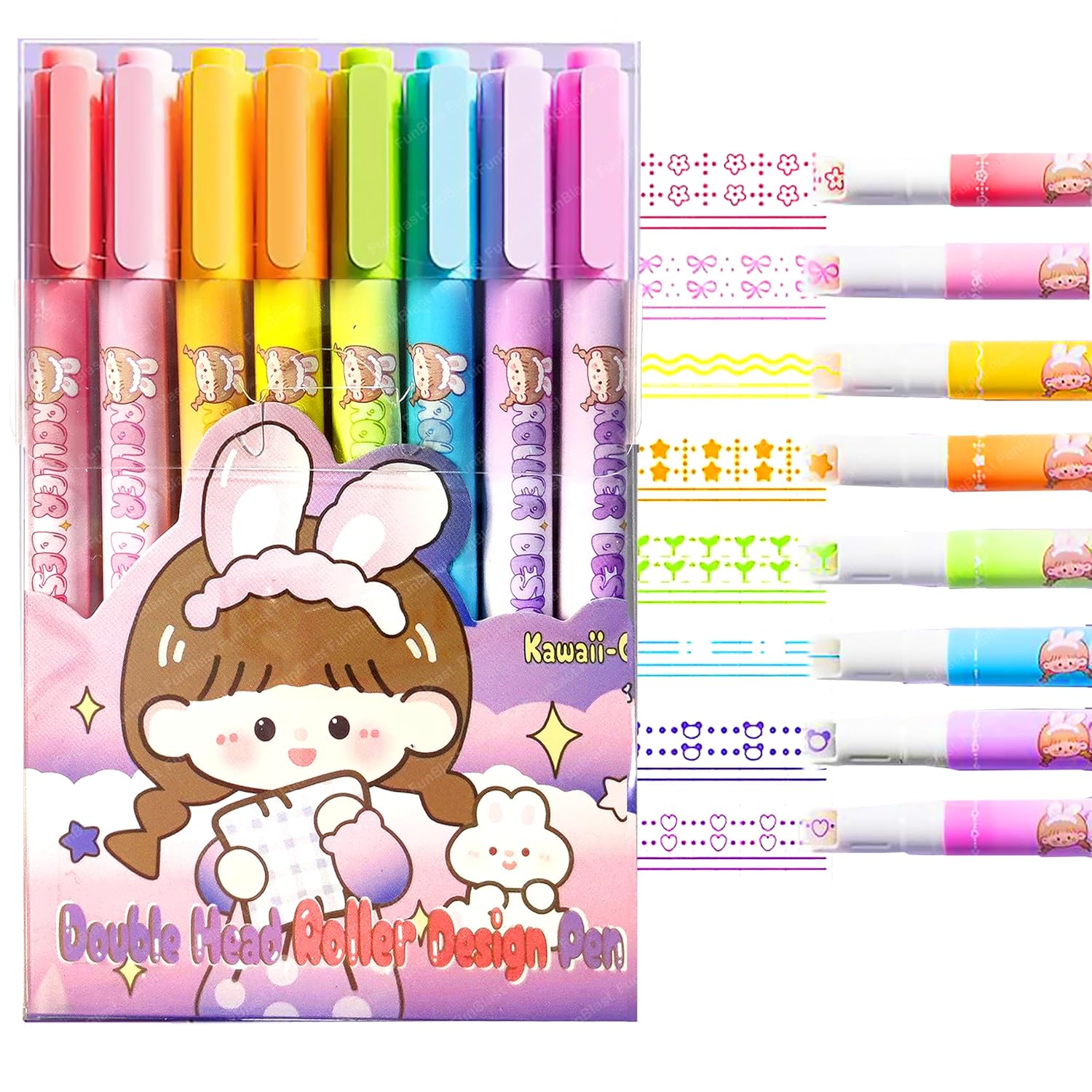 FunBlast Linear Roller Color Pen - 8 Colors Funny Line Drawing Pens ...
