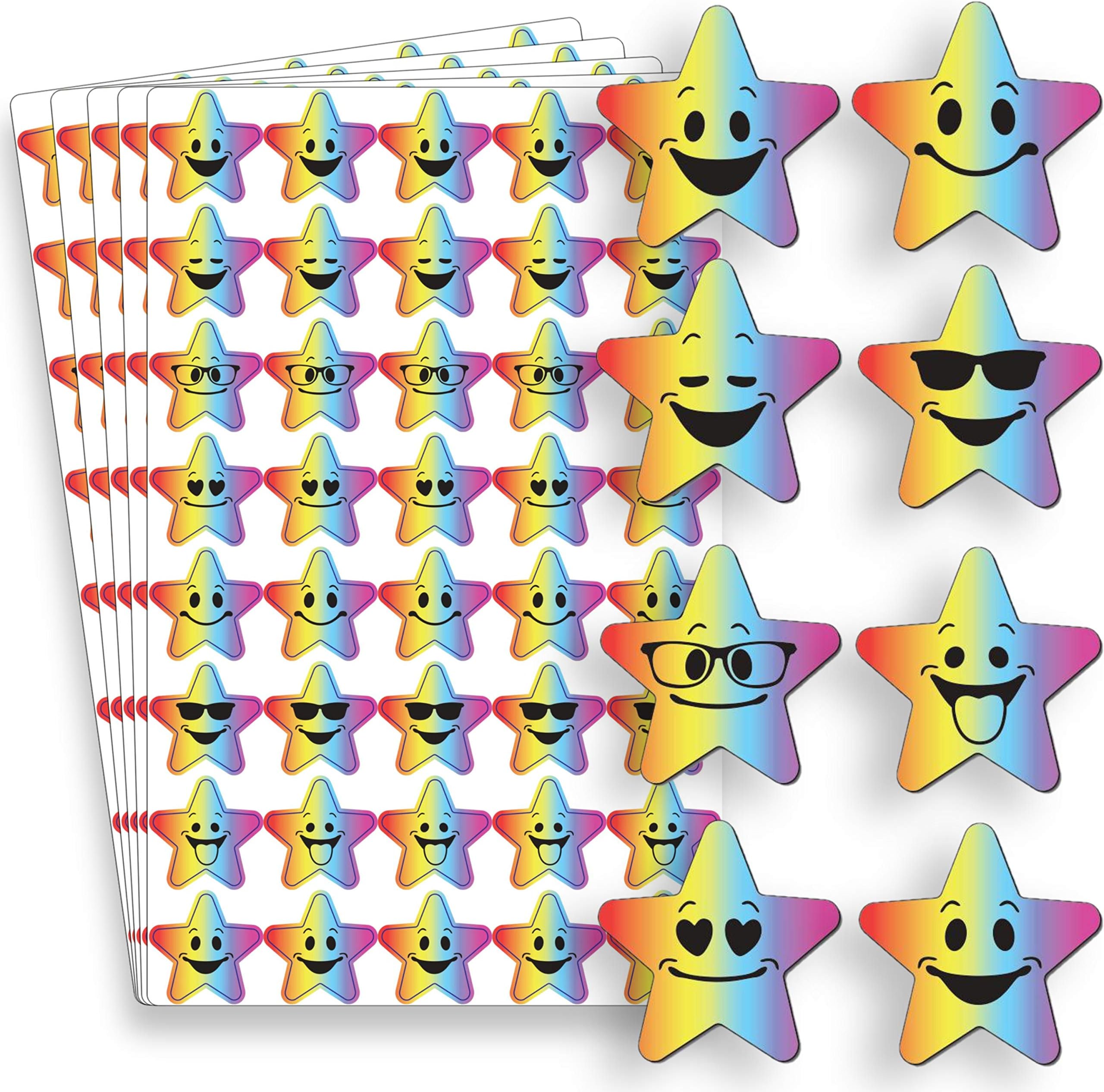 Rainbow Stickers - 200 Colourful Reward Star Stickers for Kids, Smiley ...