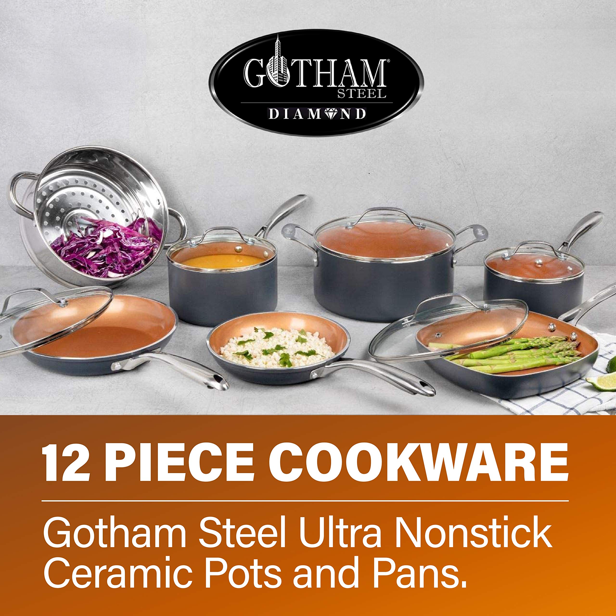 Gotham Steel Pots and Pans Set 12 Piece Cookware Set with Ultra ...