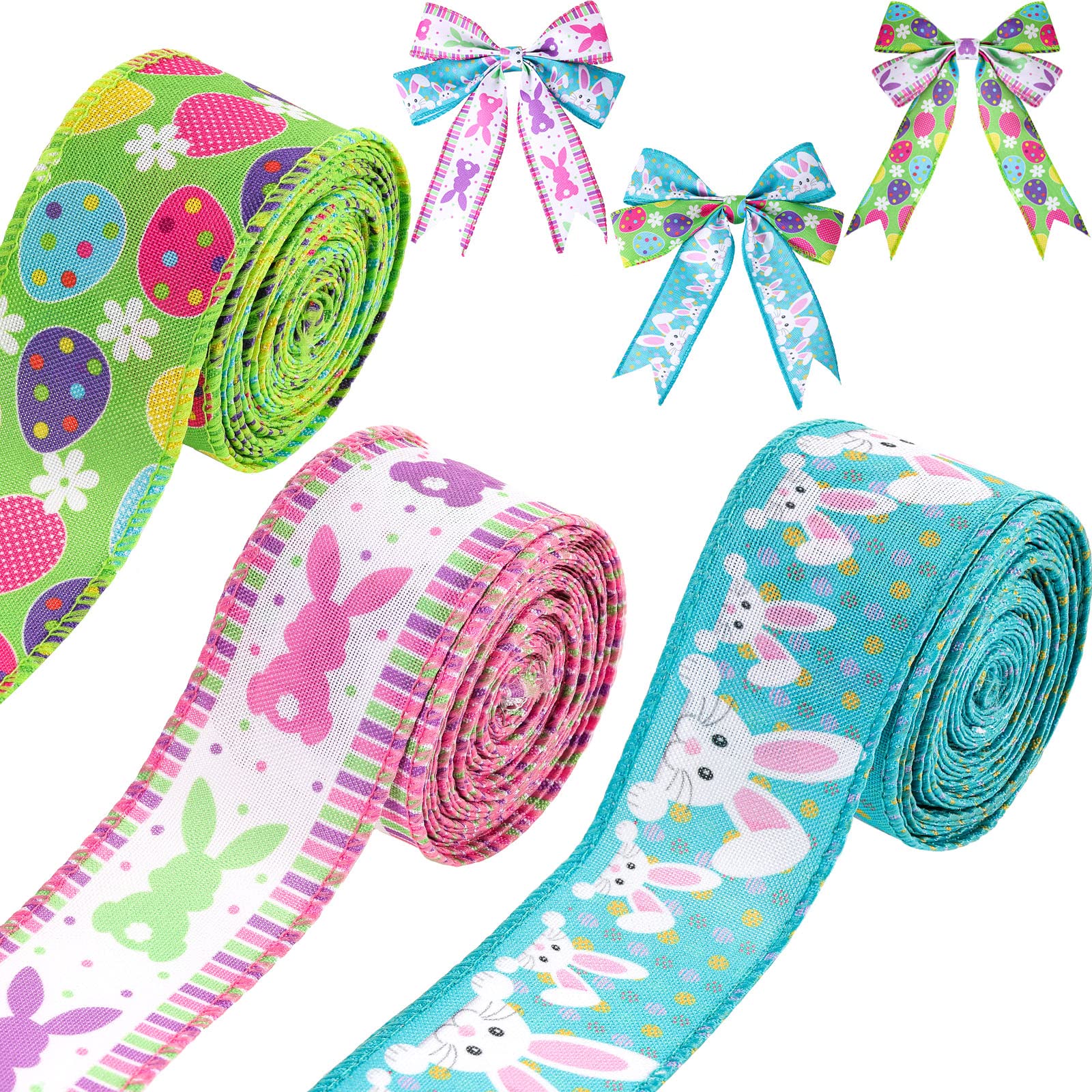 Amazon.com: Easter Decorative Wired Ribbons 3 Rolls 20 Yards Bunny Egg ...
