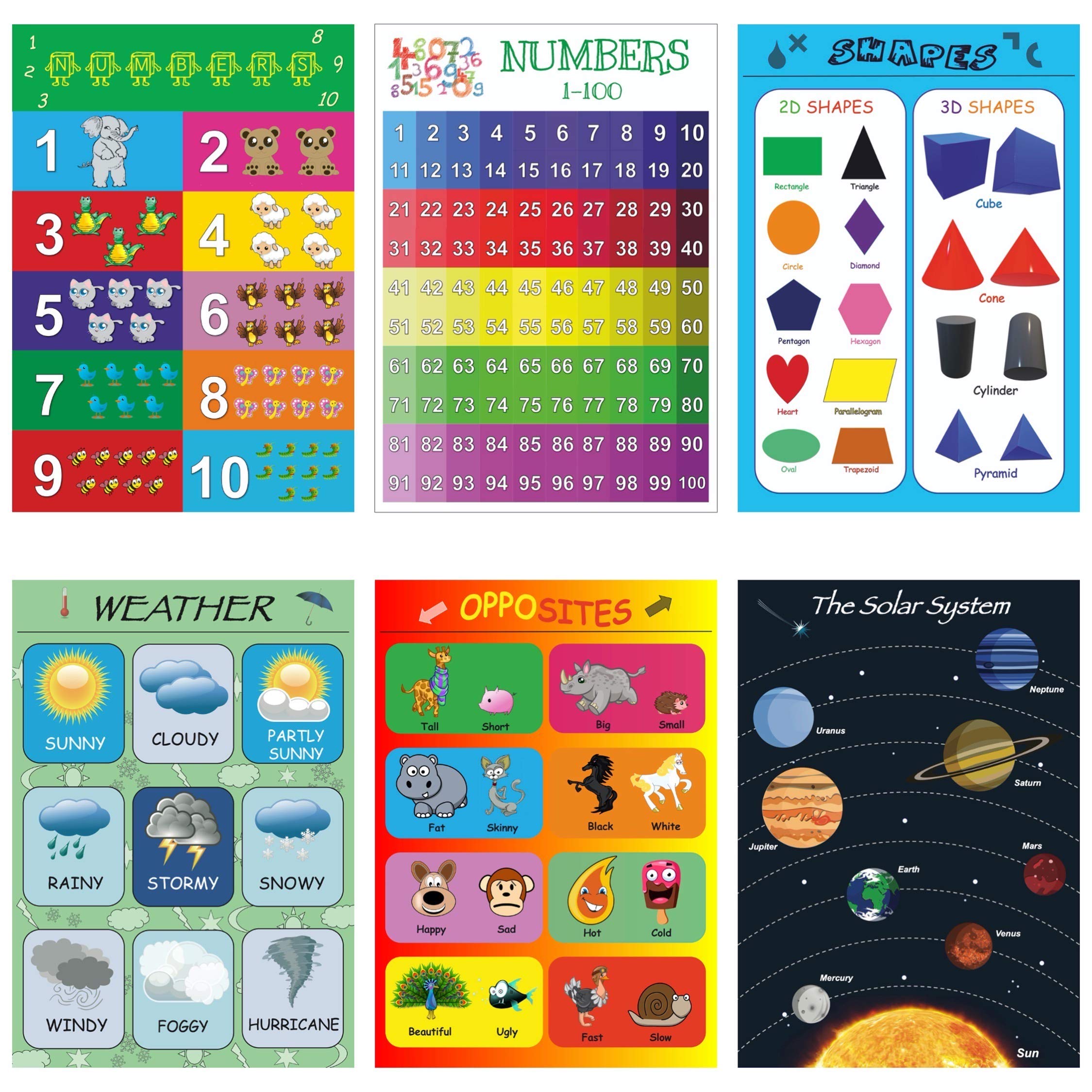 Buy Preschool Learning Educational Wall Posters with Worksheets for ...