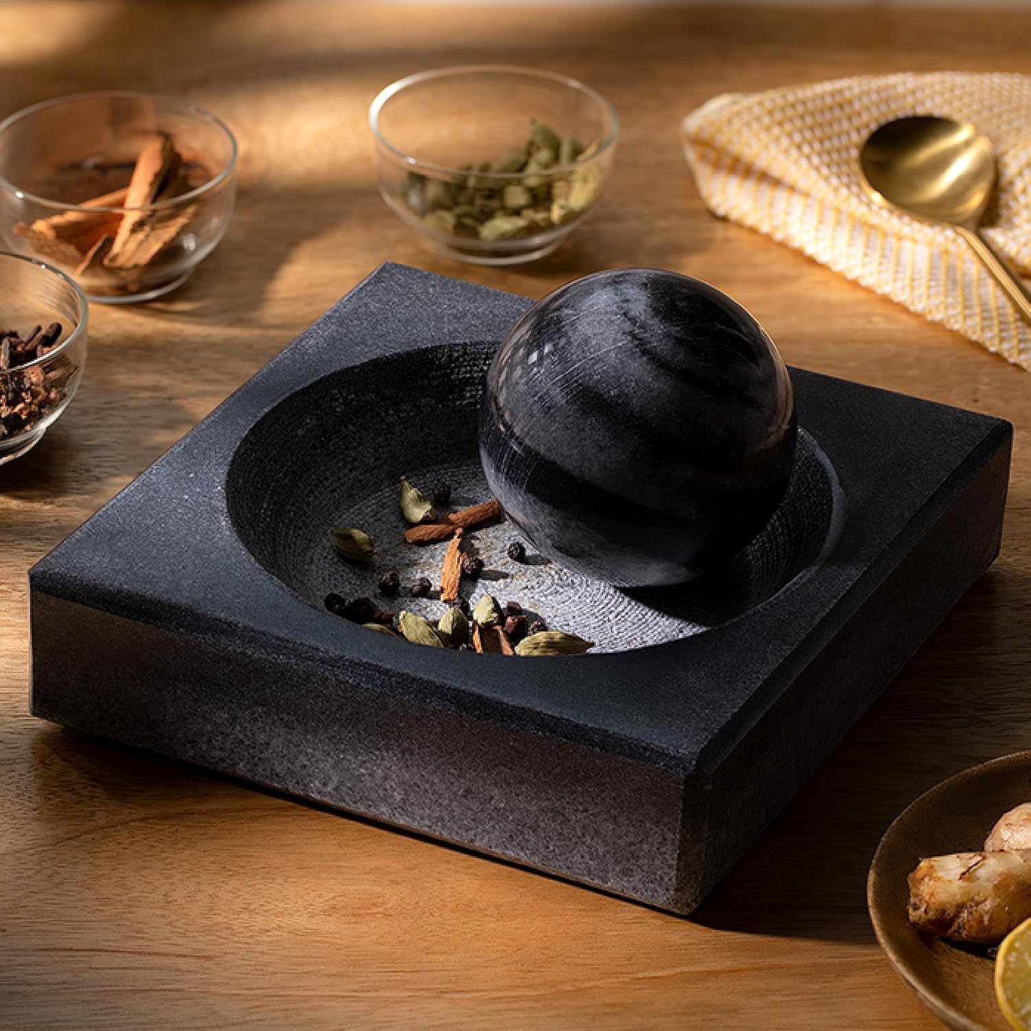 Ellementry Erebus Marble Mortar & Pestle Set, Khalbatta Stone, Imam ...