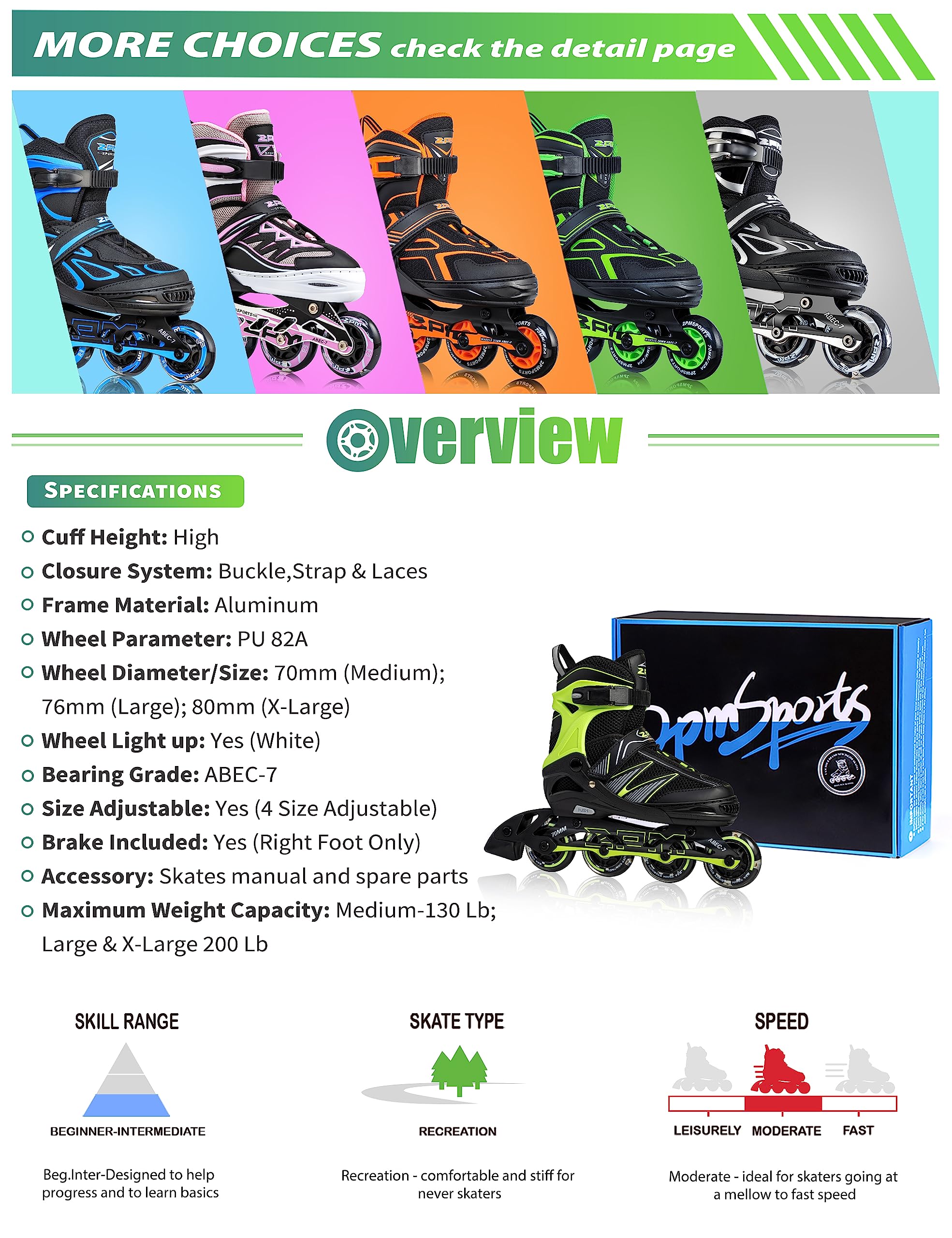 2PM SPORTS Girls Adjustable Inline Skates, Fun Roller for Kids ...