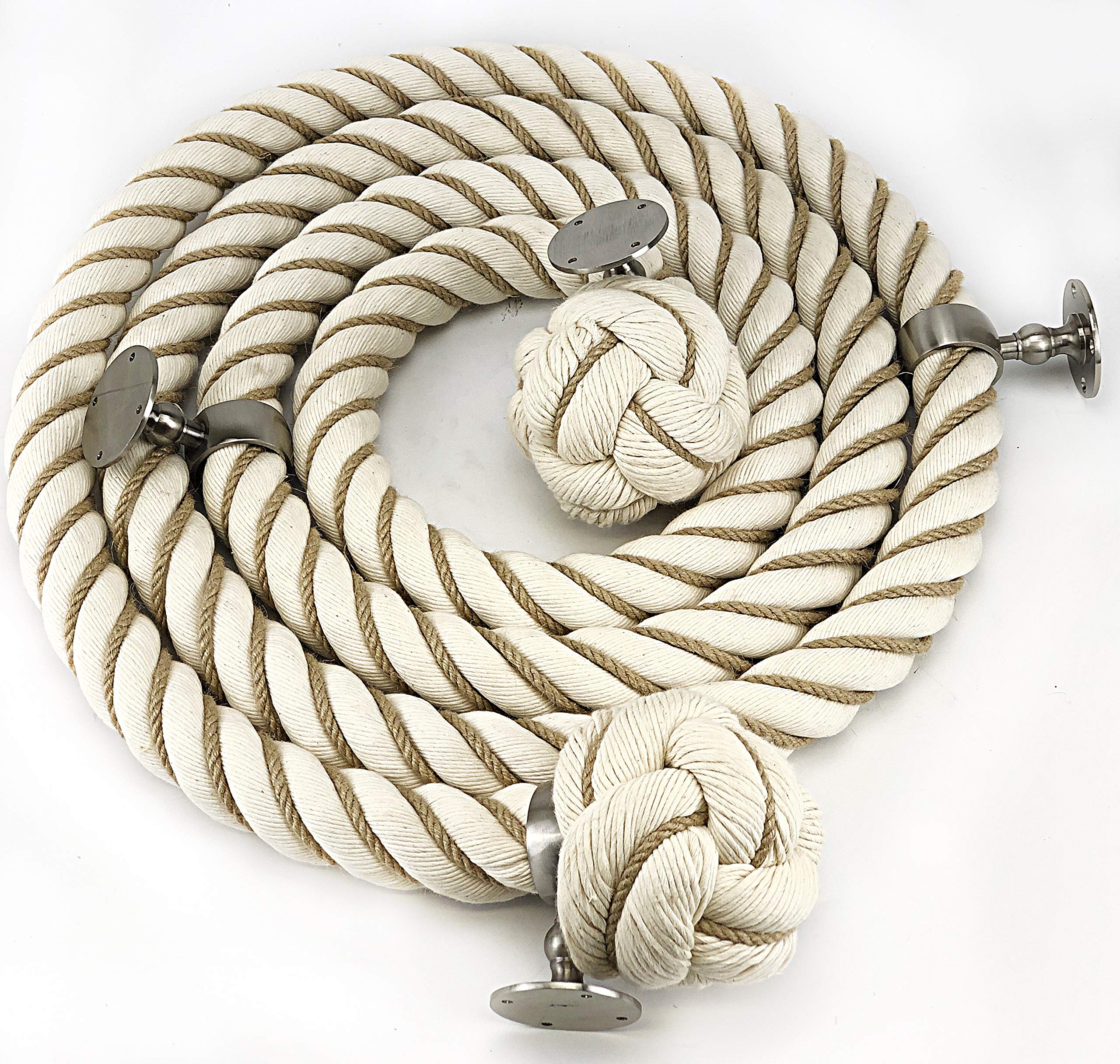 24mm Natural Cotton Wormed Bannister Handrail Stair Rope x 12 FT c/w 4 ...