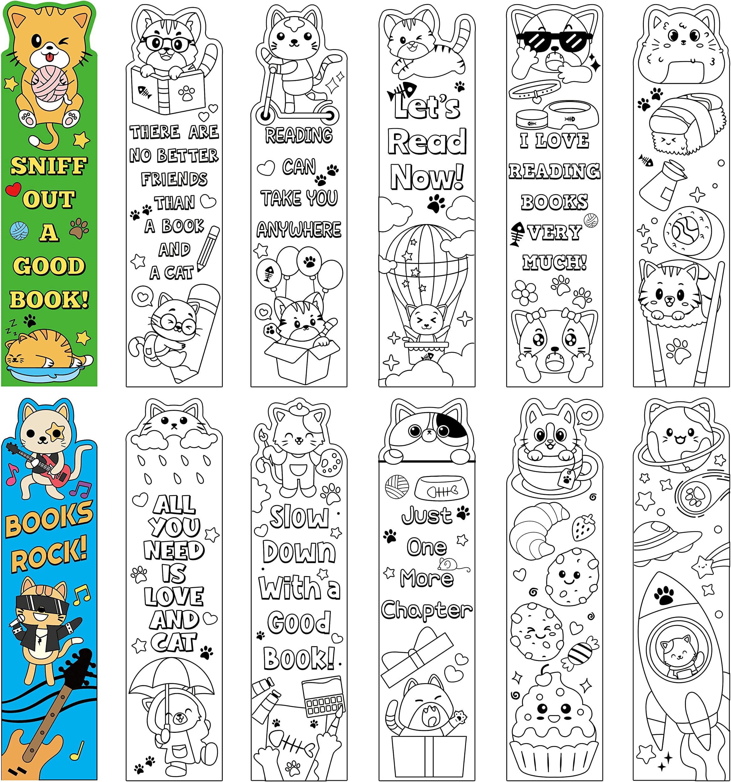 Amazon.com: 72Pcs Color Bookmarks for Kids DIY Coloring Blank Bookmark ...