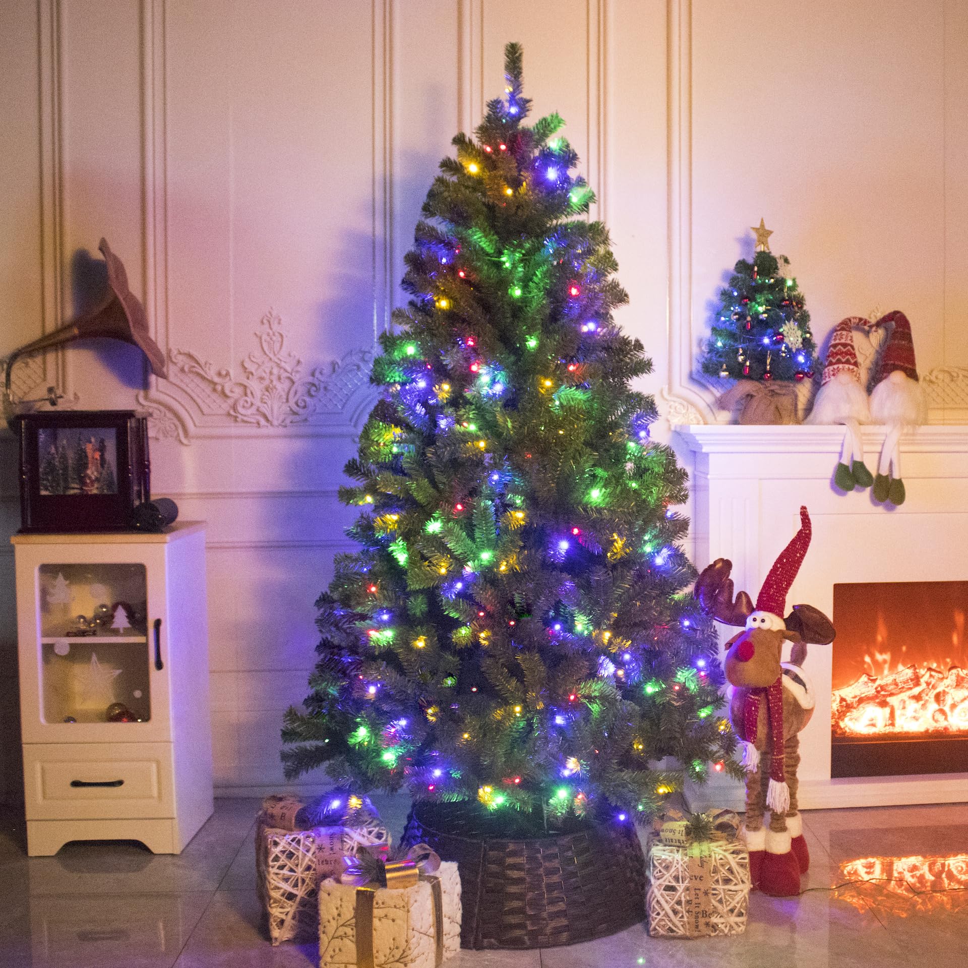 Artificial Prelit Christmas Tree with Stand,Multicolor Lights,Decorated ...