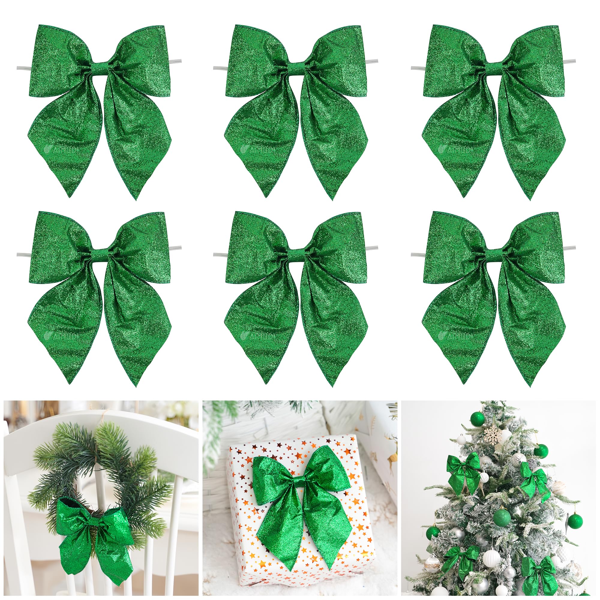Amazon.com: AIMUDI Green Glitter Wired Ribbon Bows with Twist Tie 5.5 ...