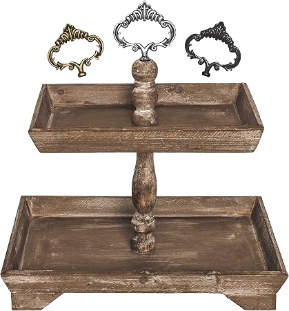 Amazon.com: Felt Creative Home Goods Rustic Wood Two Tiered Tray ...