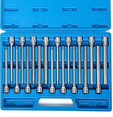 NEIKO 10079A Extra Long Allen Hex Bit Socket Set, 18 Piece SAE and ...