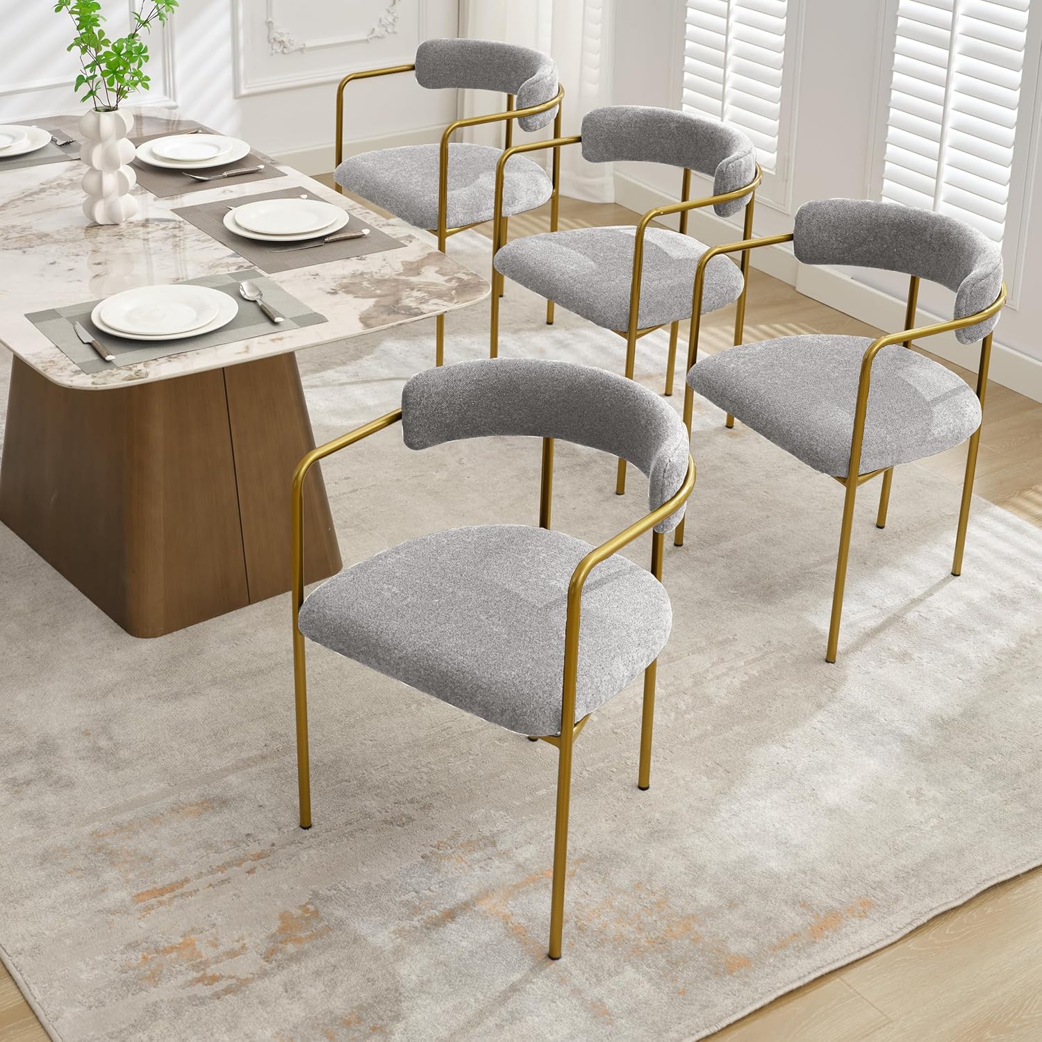 Amazon.com - Locus Bono Grey Dining Chairs Set of 4, Modern Boucle ...