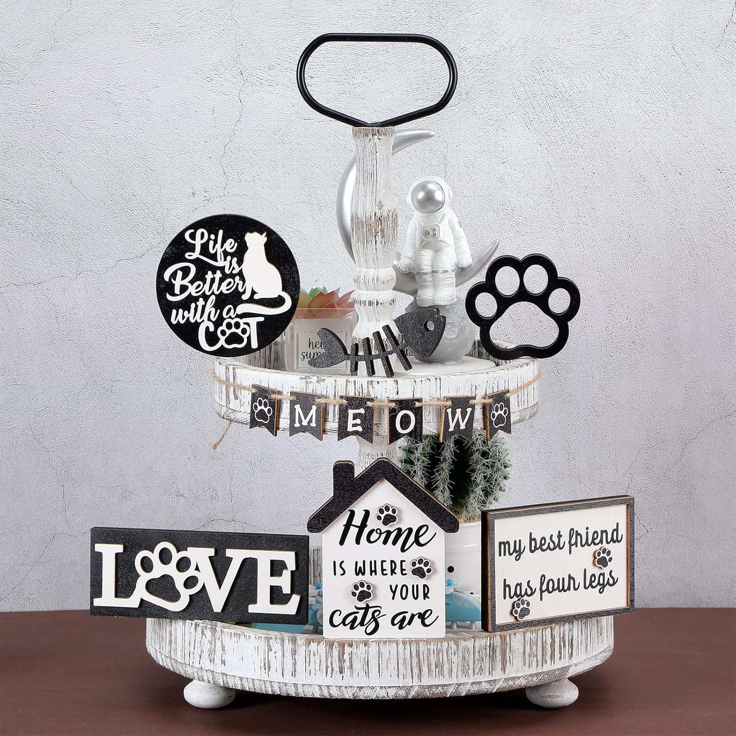 Amazon.com: Qunclay 12 Pcs Tiered Tray Decor Set Wooden Dog Cat Tray ...