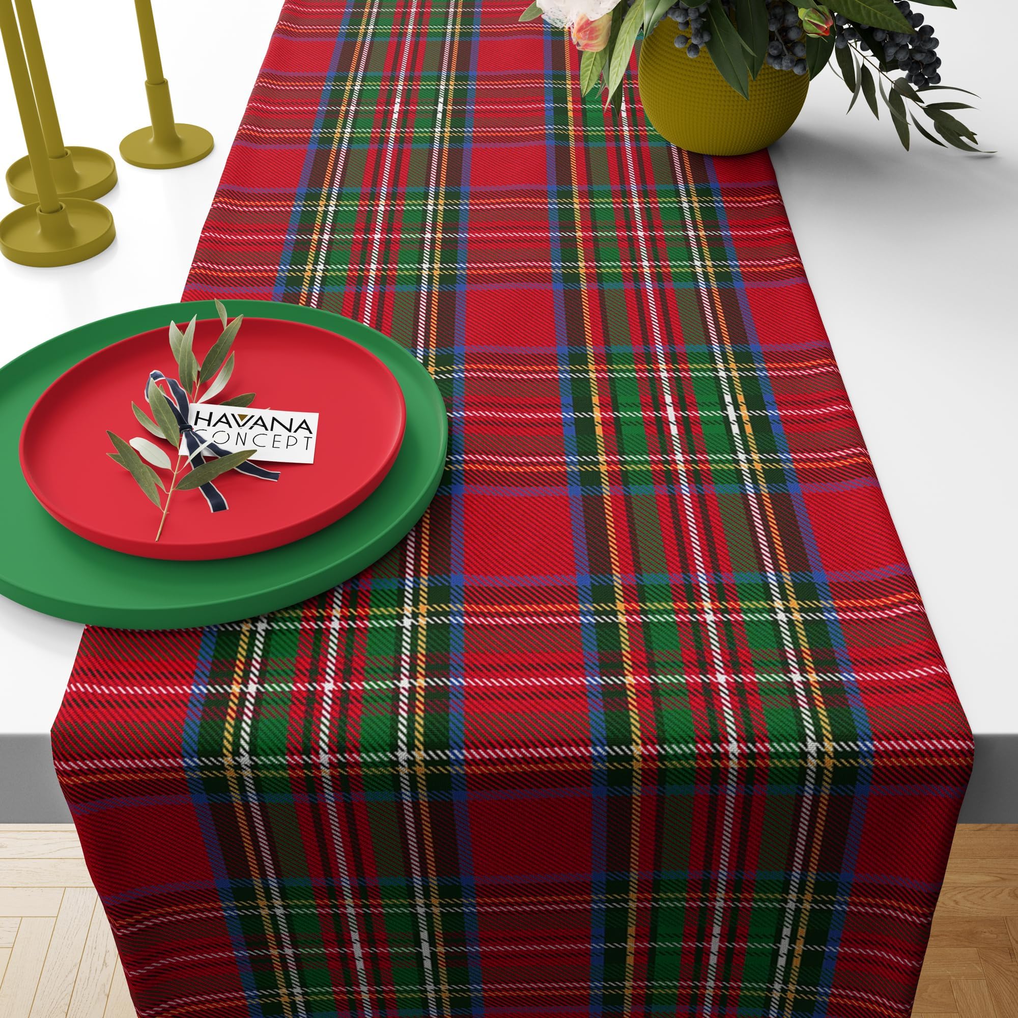 Amazon.com: Red Green Plaid Table Runner - Royal Stewart Tartan ...