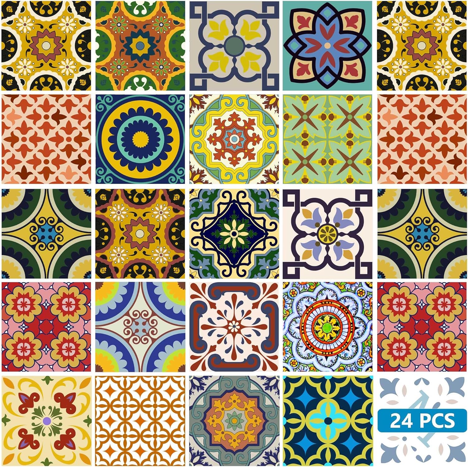 Amazon.com: Backsplash Tile Stickers 24 PC Set Traditional Talavera ...