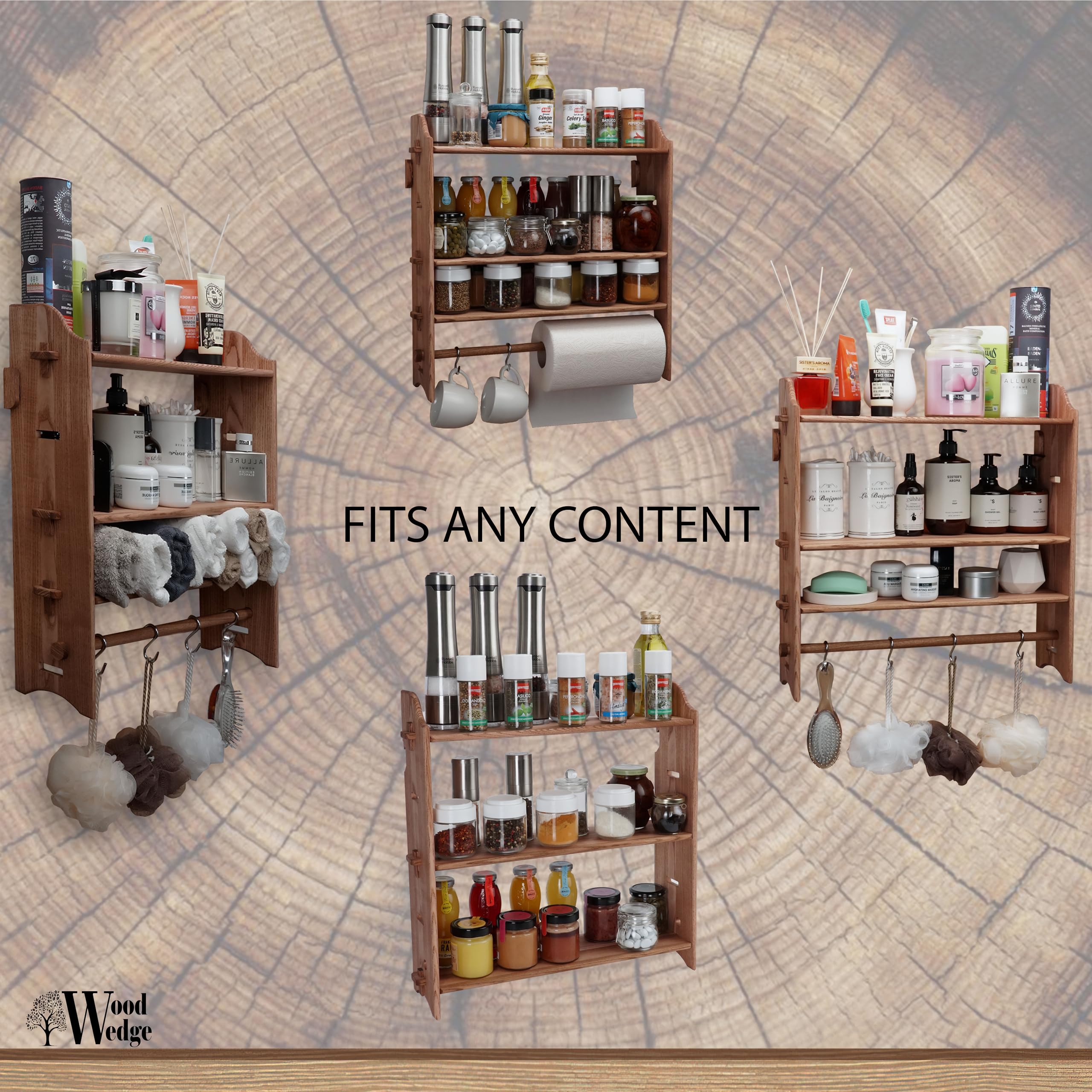 Wood Wedge 3 Tier Spice Rack Stand Holder, Kitchen countertop Organizer ...