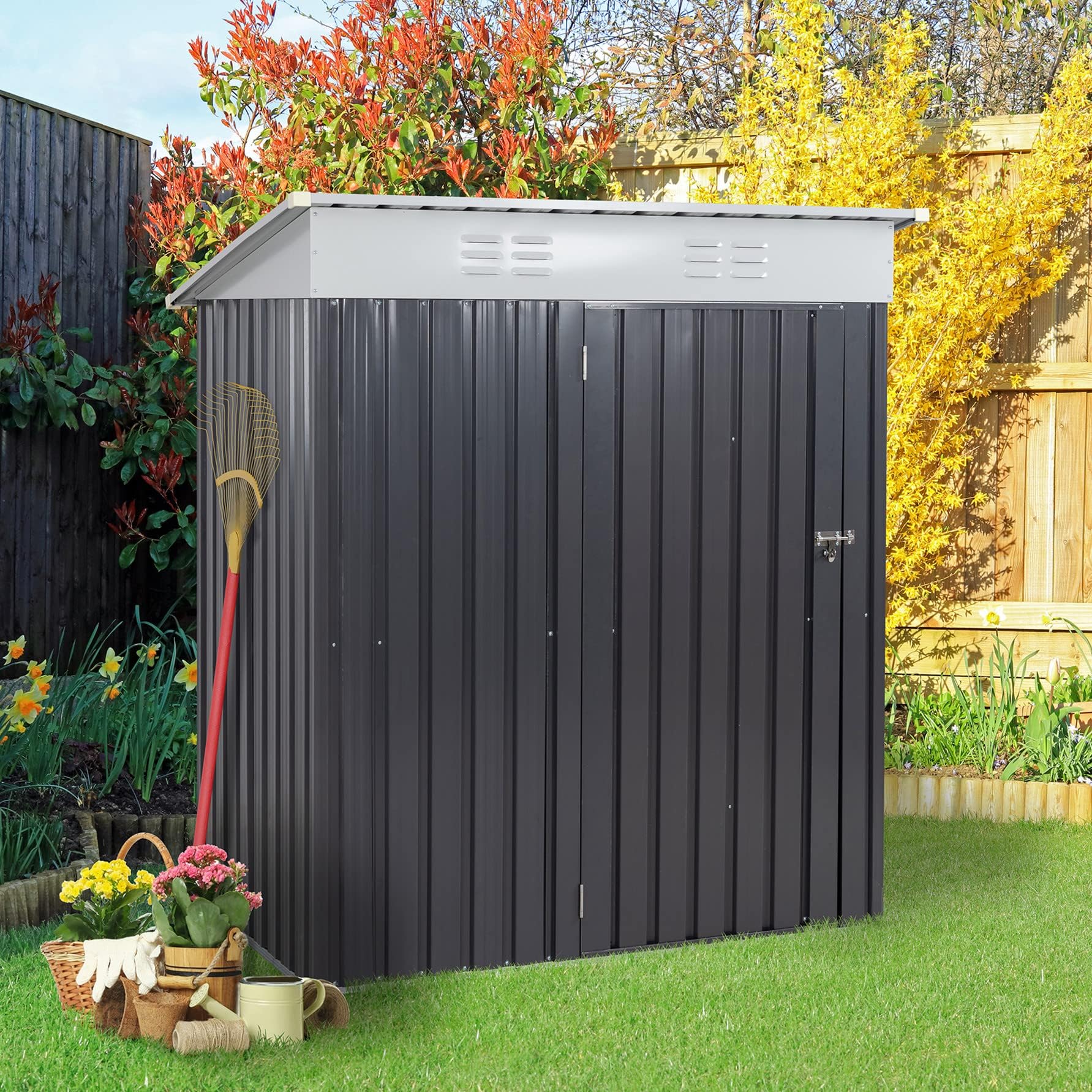 Amazon.com : LCOZPG 5ftx3ft Metal Outdoor Storage Shed with Pent Roof ...