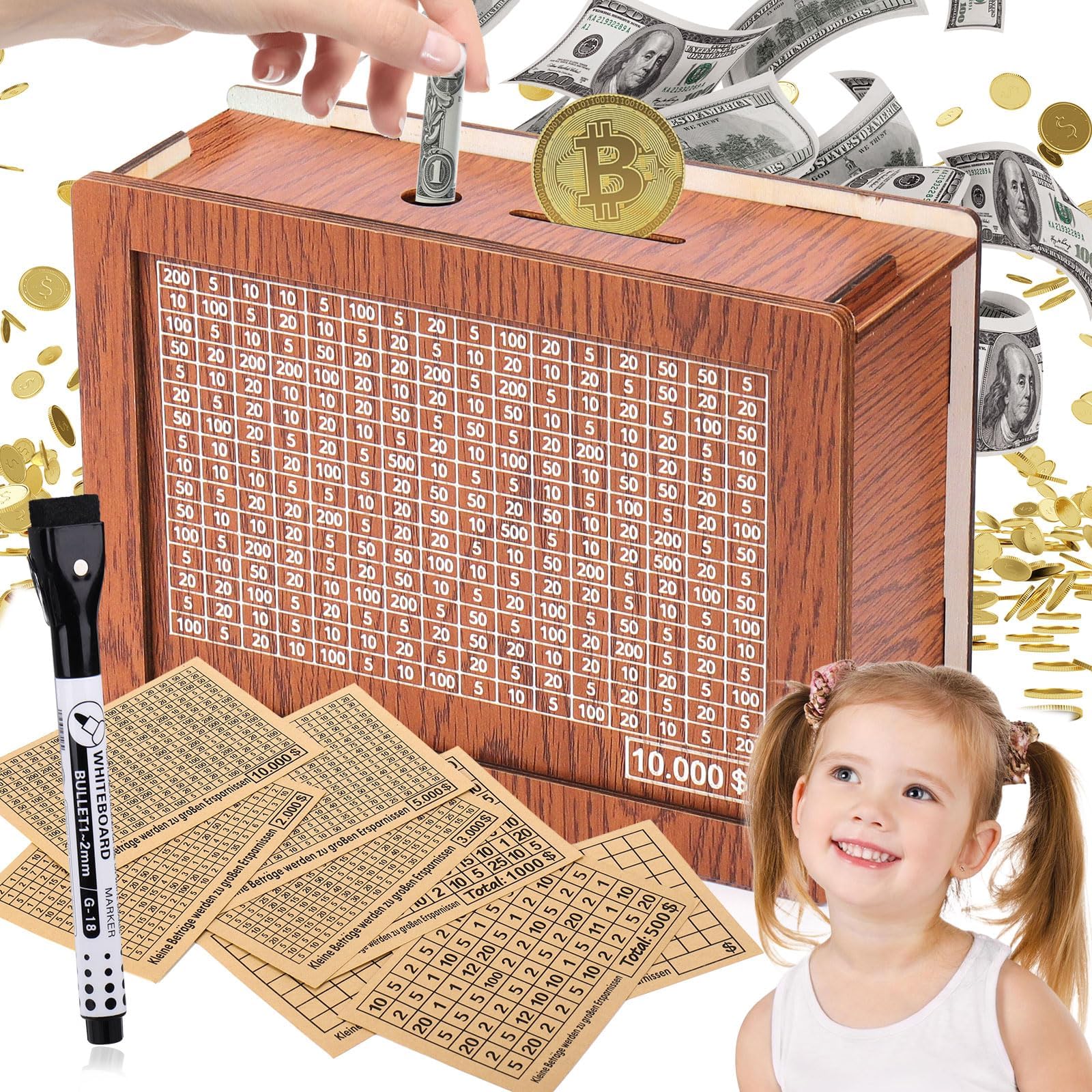 Amazon.com: Saving Money Box Saving 10,000 Challenge Box Wooden Money ...