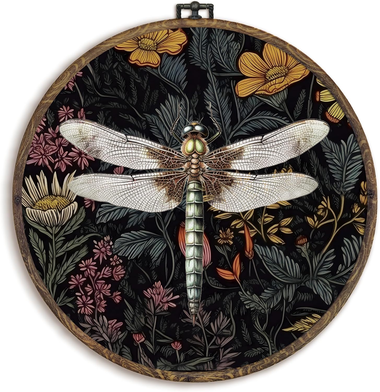 Amazon.com: KFXHANGD Vintage Dragonfly Round Wall Art Framed, Dragonfly ...
