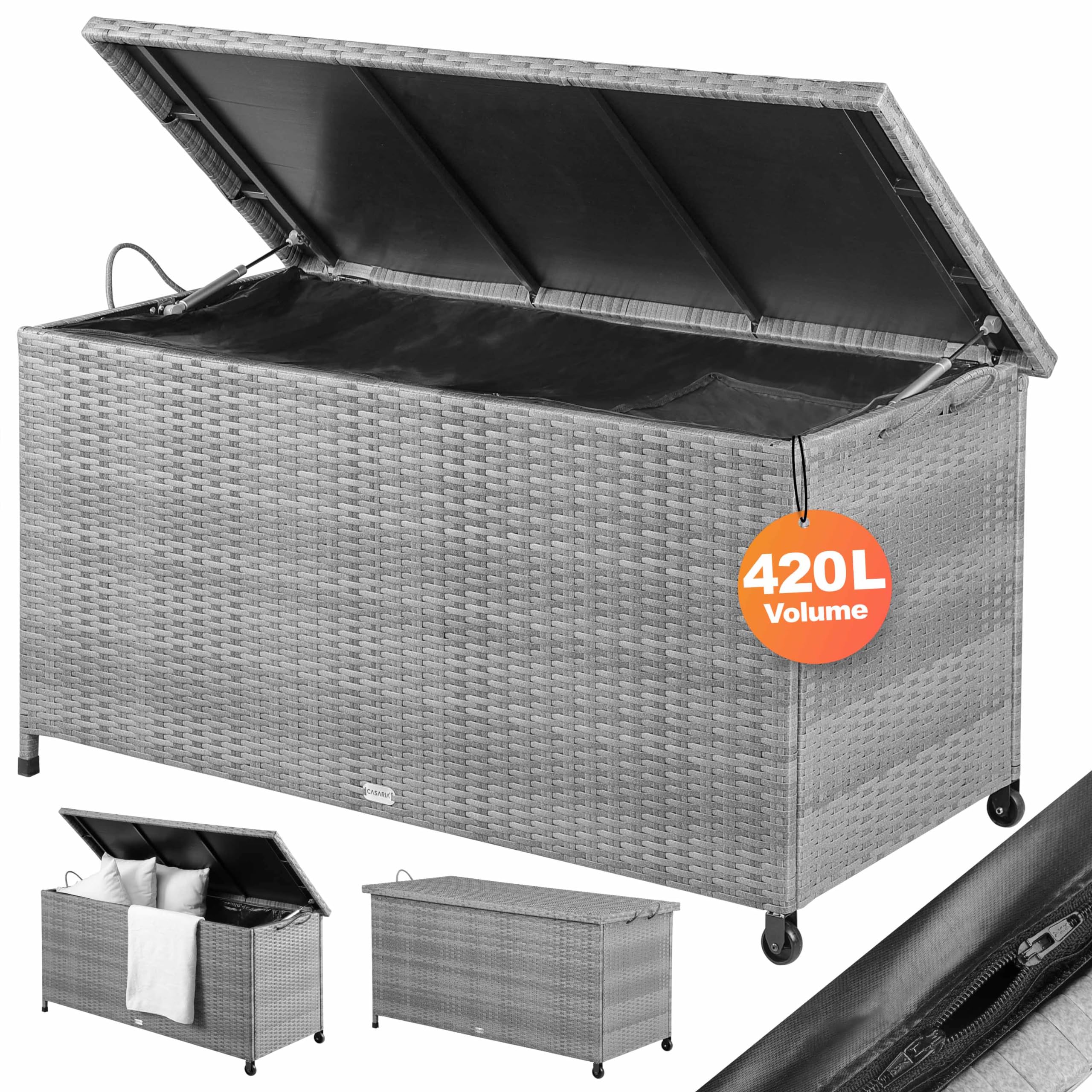 CASARIA® 420 Litre Polyrattan Garden Storage Box with Wheels ...